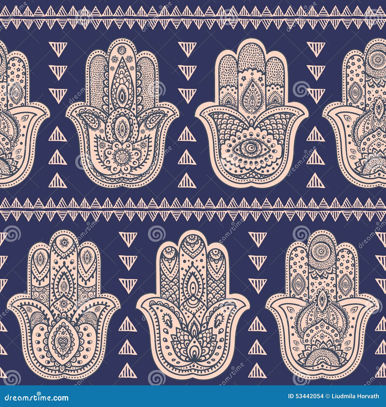 Vector Indian Hand Drawn Hamsa Seamless Pattern Stock Vector ...