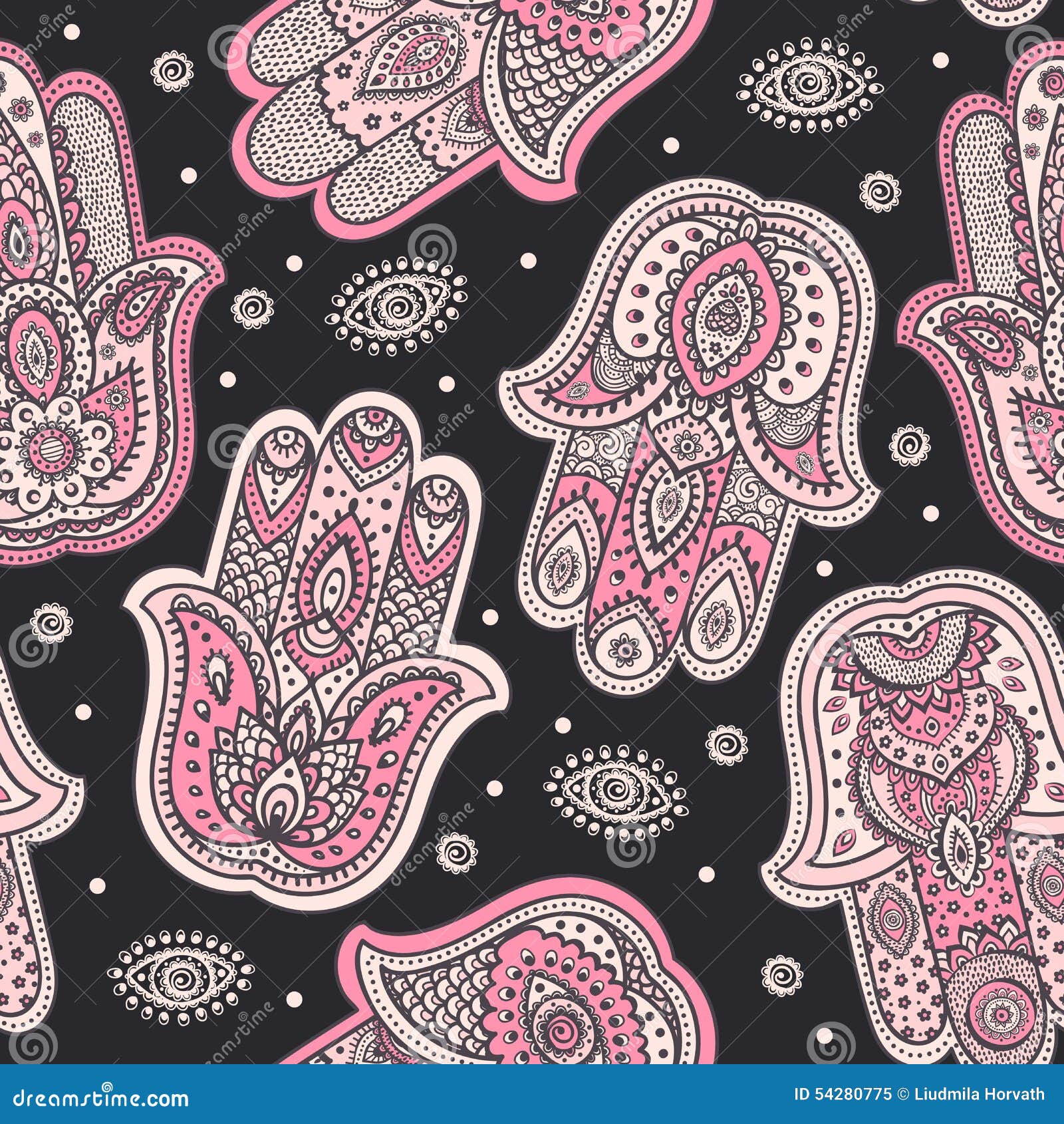 Vector Indian Hand Drawn Hamsa Seamless Pattern Stock Vector ...