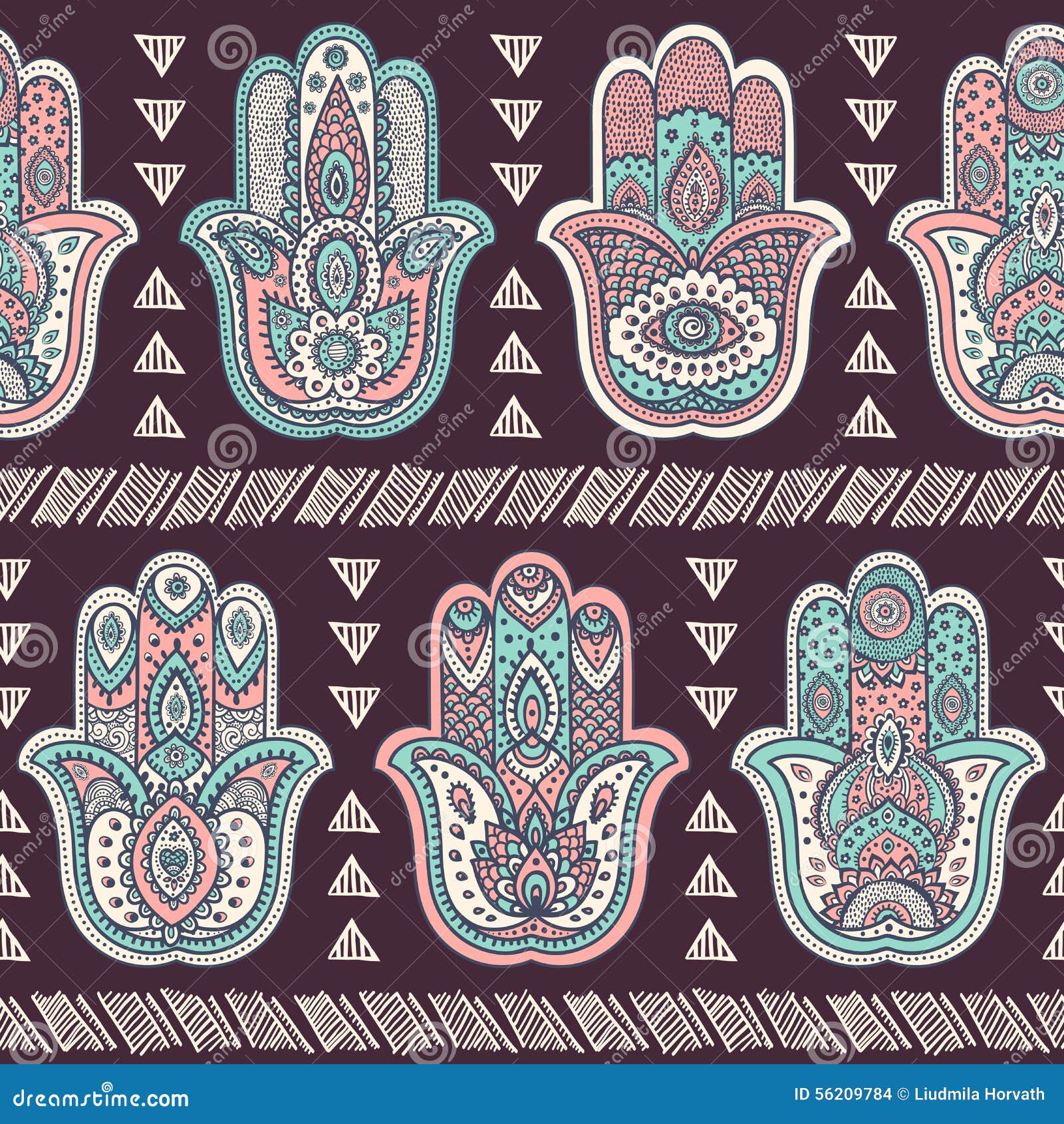 Vector Indian Hand Drawn Hamsa Seamless Pattern Stock Vector ...