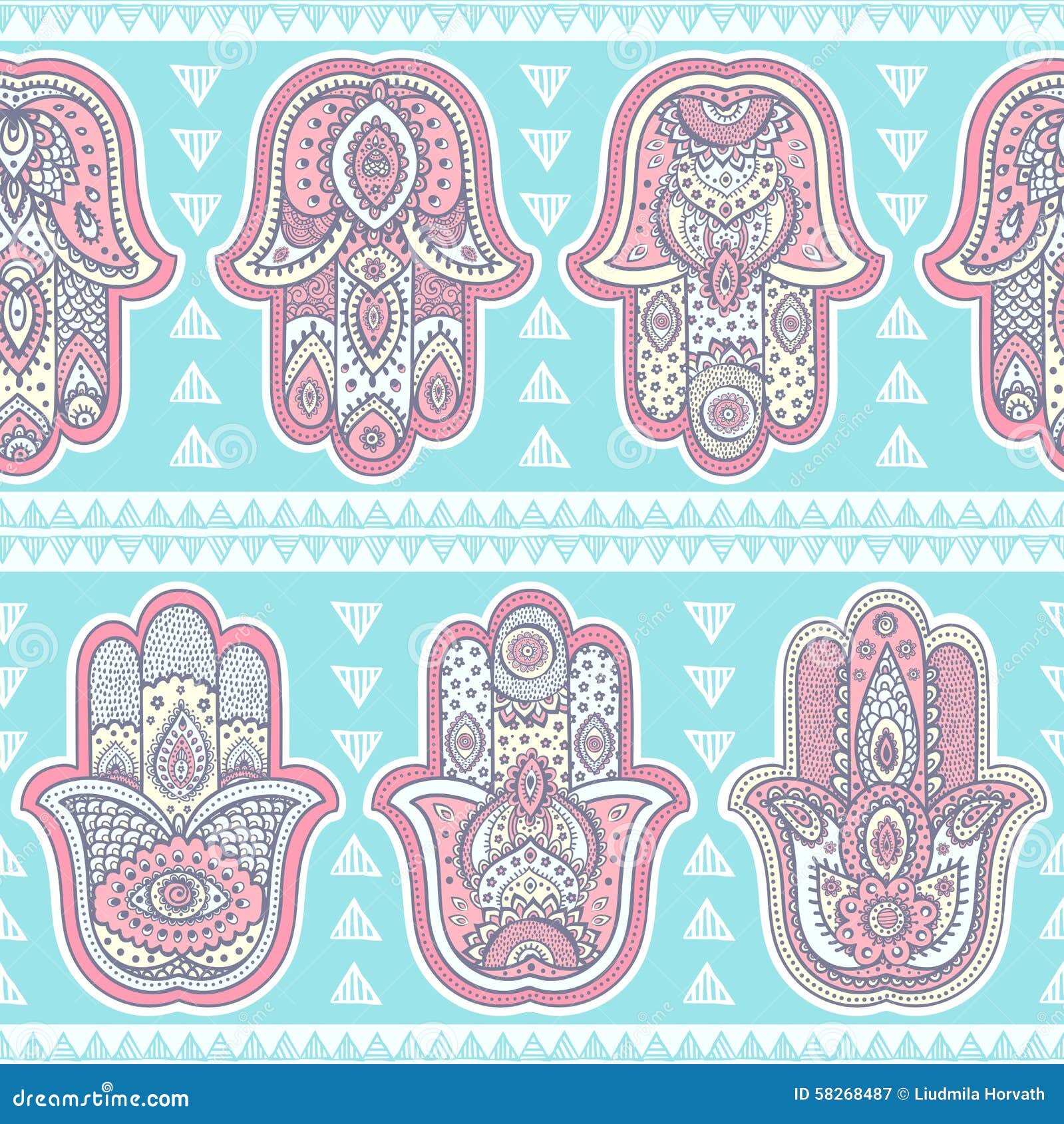 Vector Indian Hand Drawn Hamsa Seamless Pattern Stock Vector ...