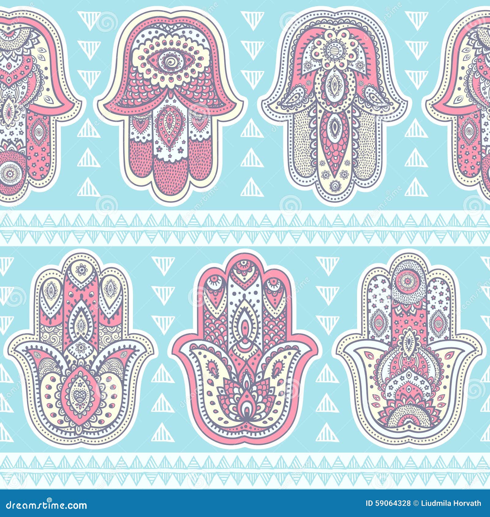 Vector Indian Hand Drawn Hamsa Seamless Pattern Stock Vector ...