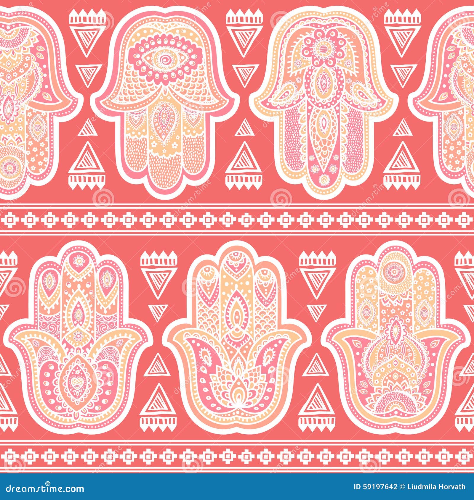 Vector Indian Hand Drawn Hamsa Seamless Pattern Stock Vector ...