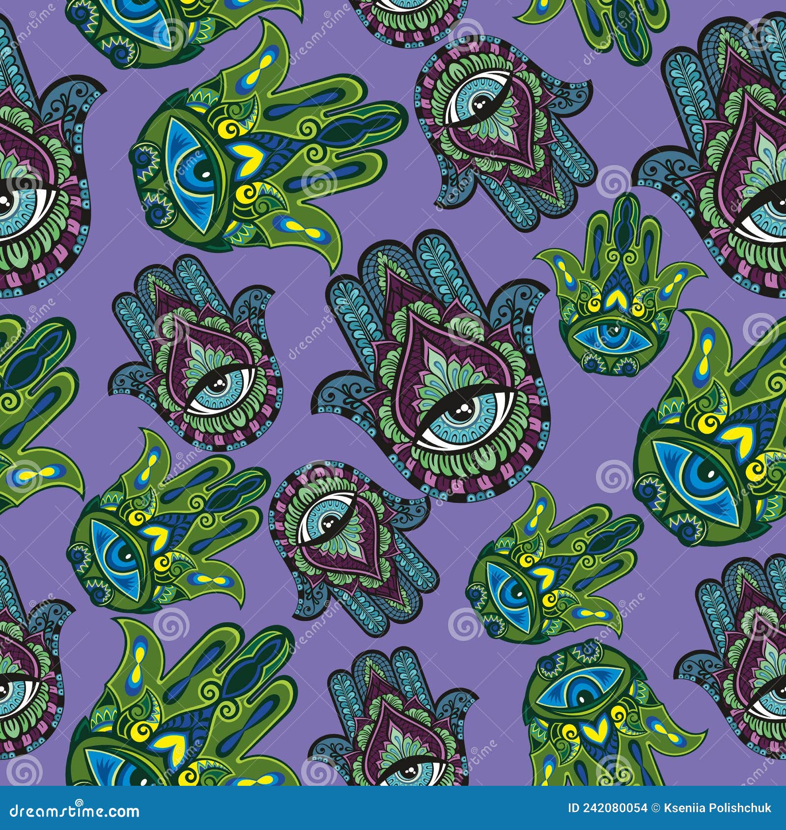 Vector Indian Hand Drawn Hamsa Symbol Seamless Pattern Stock Vector ...