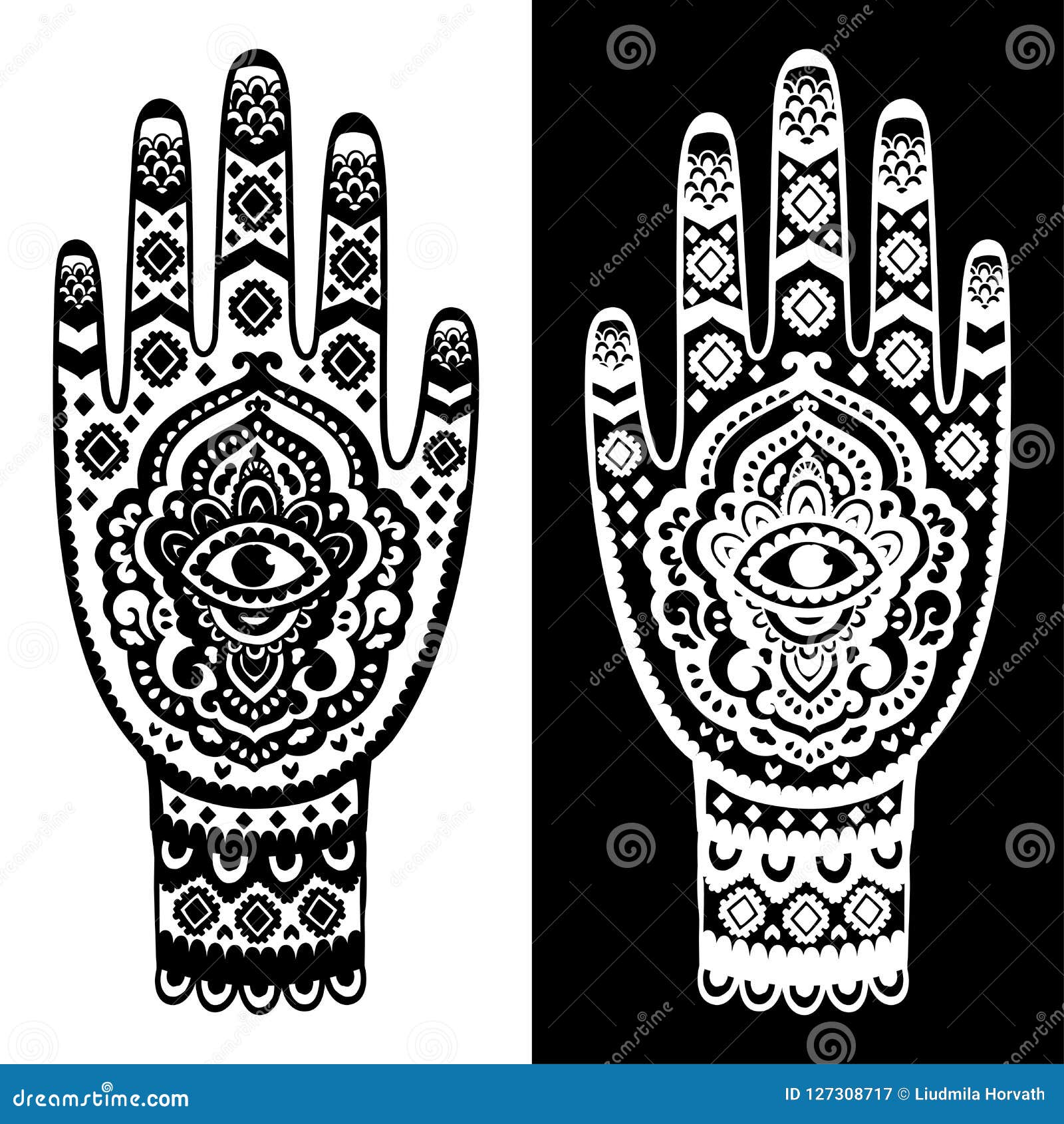 Vector Indian Hand Drawn Hamsa Symbol Seamless Pattern Stock Vector ...