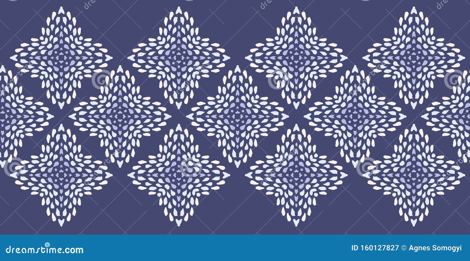 Vector Indigo Batik Border with Irregular Dots Texture in Geometric ...