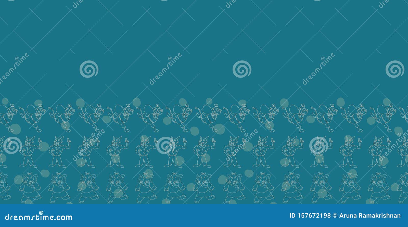 Vector Indigo Horizontal Border With Anthropomorphic Cartoon Characters ...