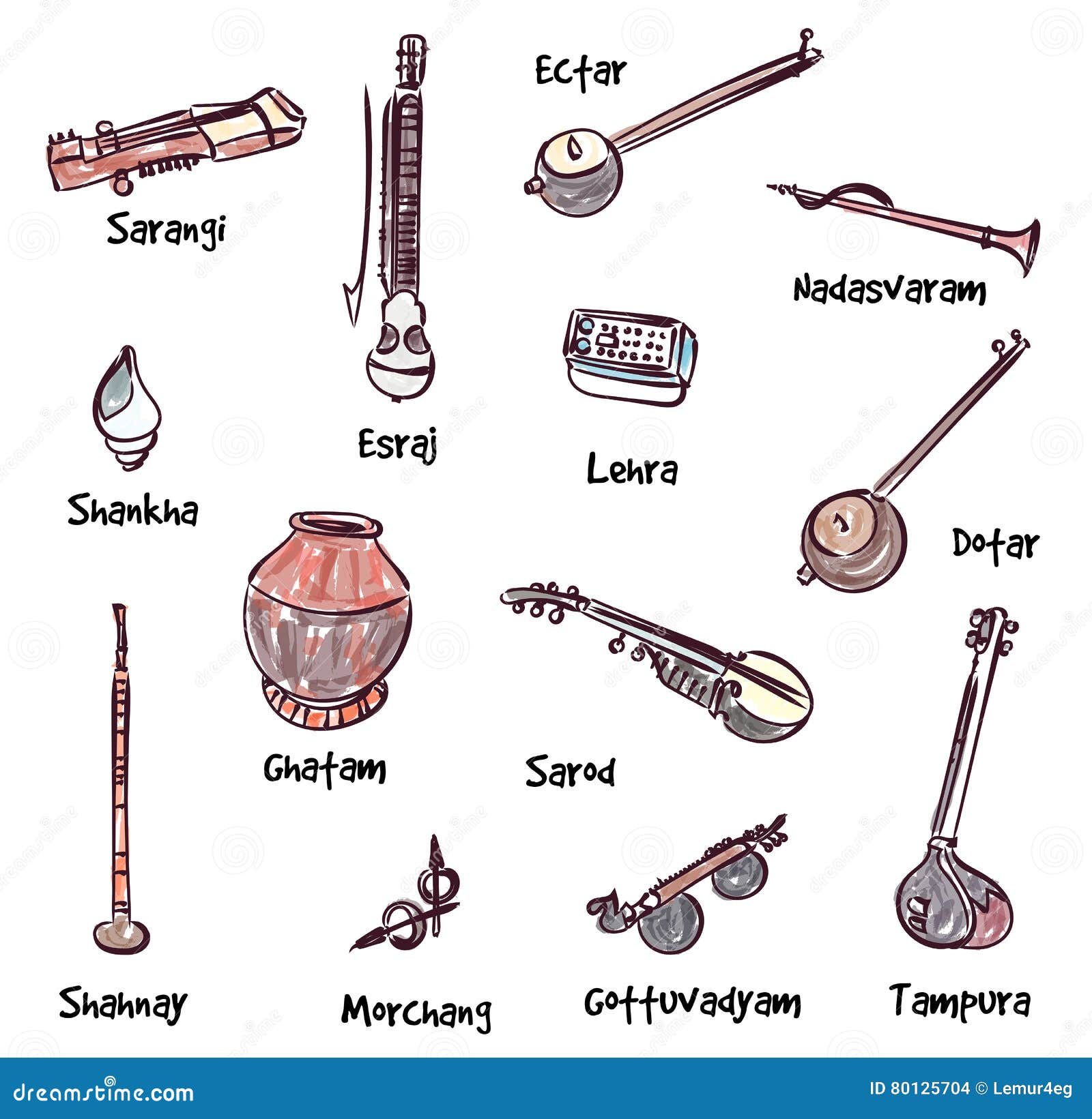 Vector Indische Instrumenten Vector Illustratie - Illustration of ritme ...