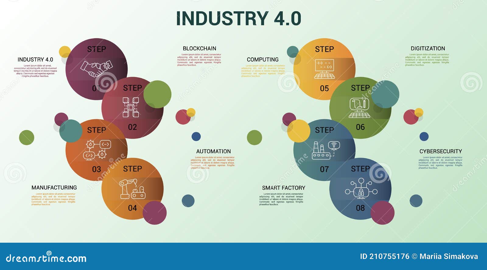 Infographic Industry 4.0 Template. Icons in Different Colors. Include ...