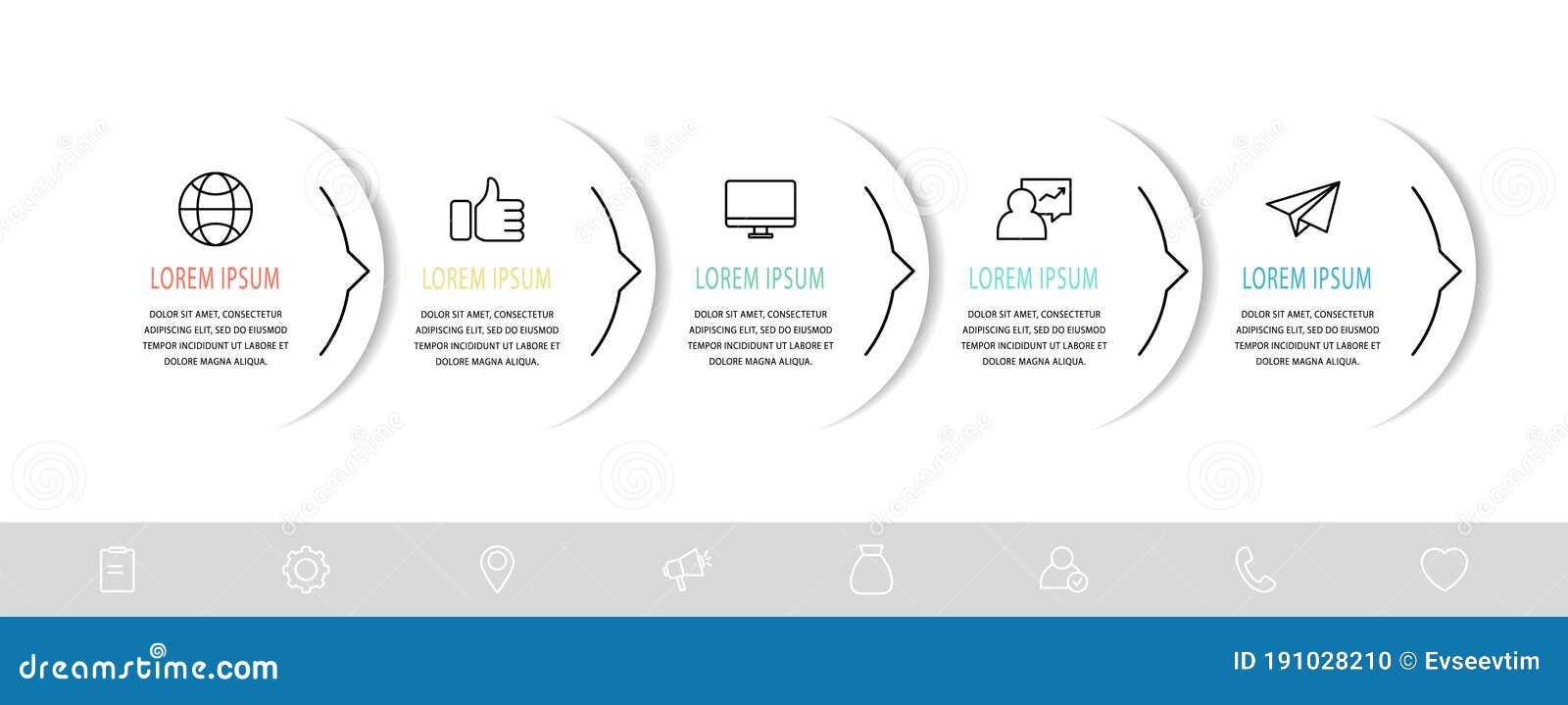 Vector Infograph Flat Template. Shape with Arrow for Five Diagrams ...