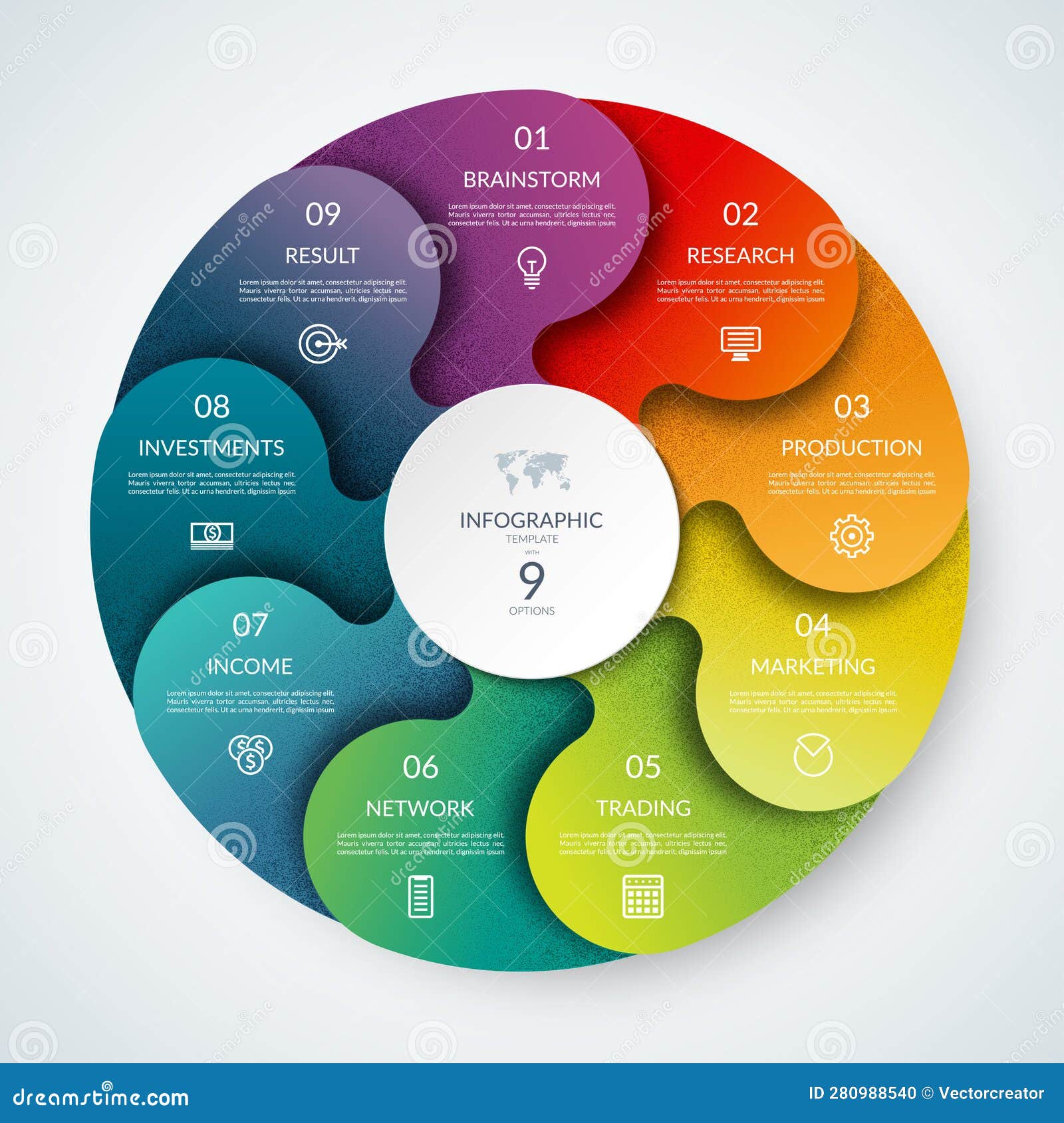Vector Infographic Circle. Cycle Diagram With 9 Steps. Round Chart ... Vector Infographic Circle. Cycle Diagram With 9 Steps. Round Chart ...