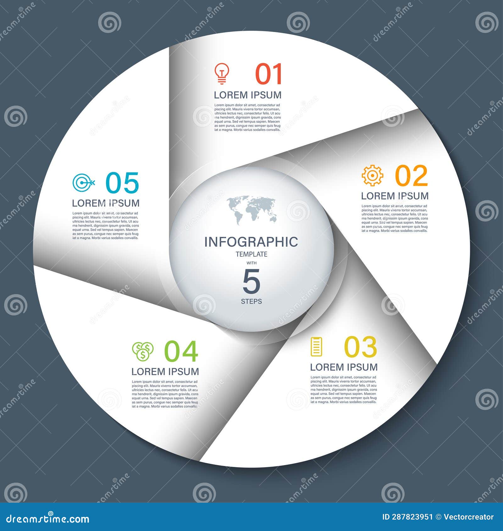 Vector Infographic Circle. Cycle Diagram with 5 Steps. White Template ...