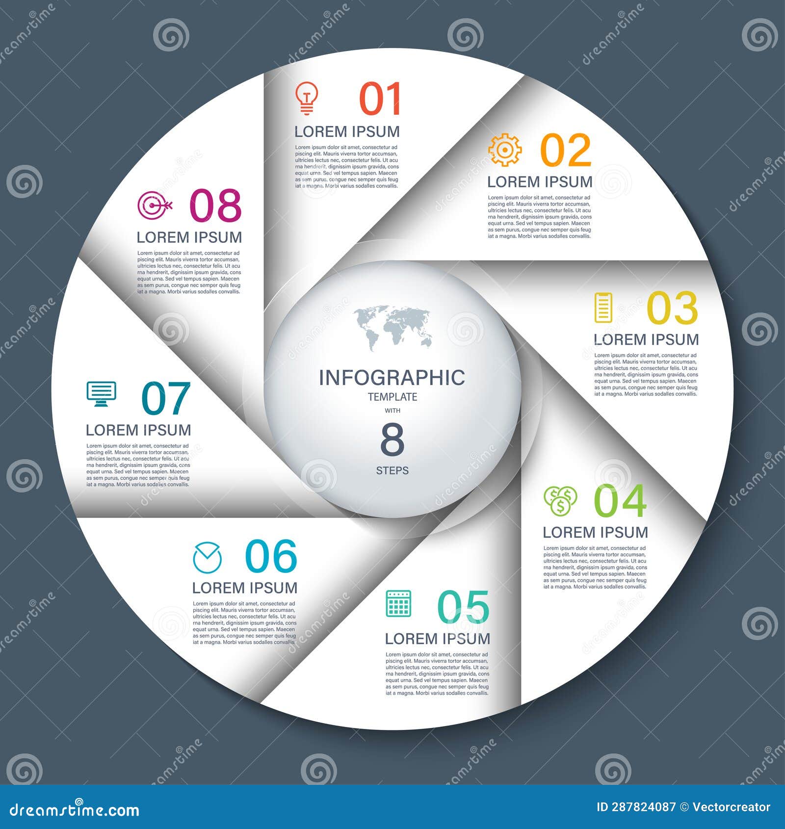 Vector Infographic Circle. Cycle Diagram With 8 Steps. White Template ...