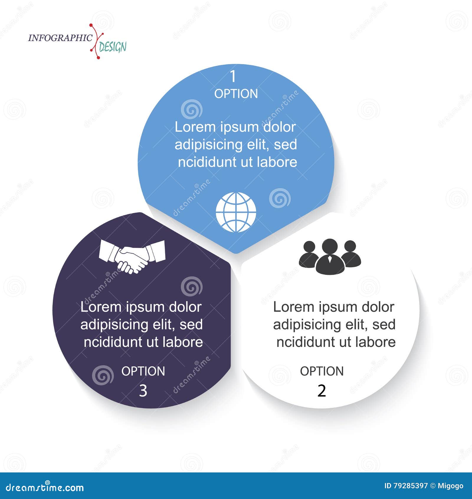Vector Infographic Circles Business Template with Three Segments Stock ...