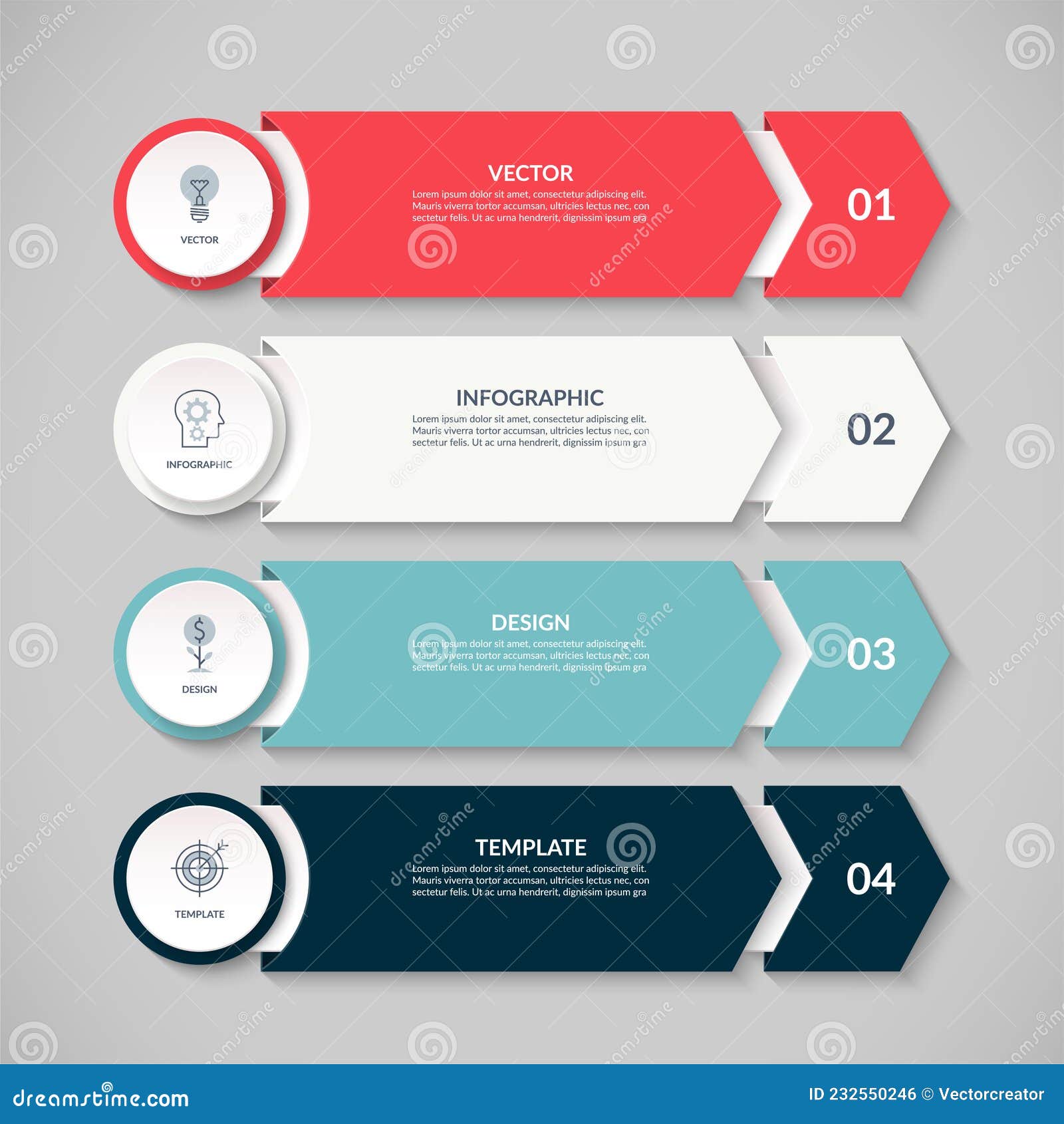 Vector Infographic Design Template with 4 Arrows and Buttons. Stock ...