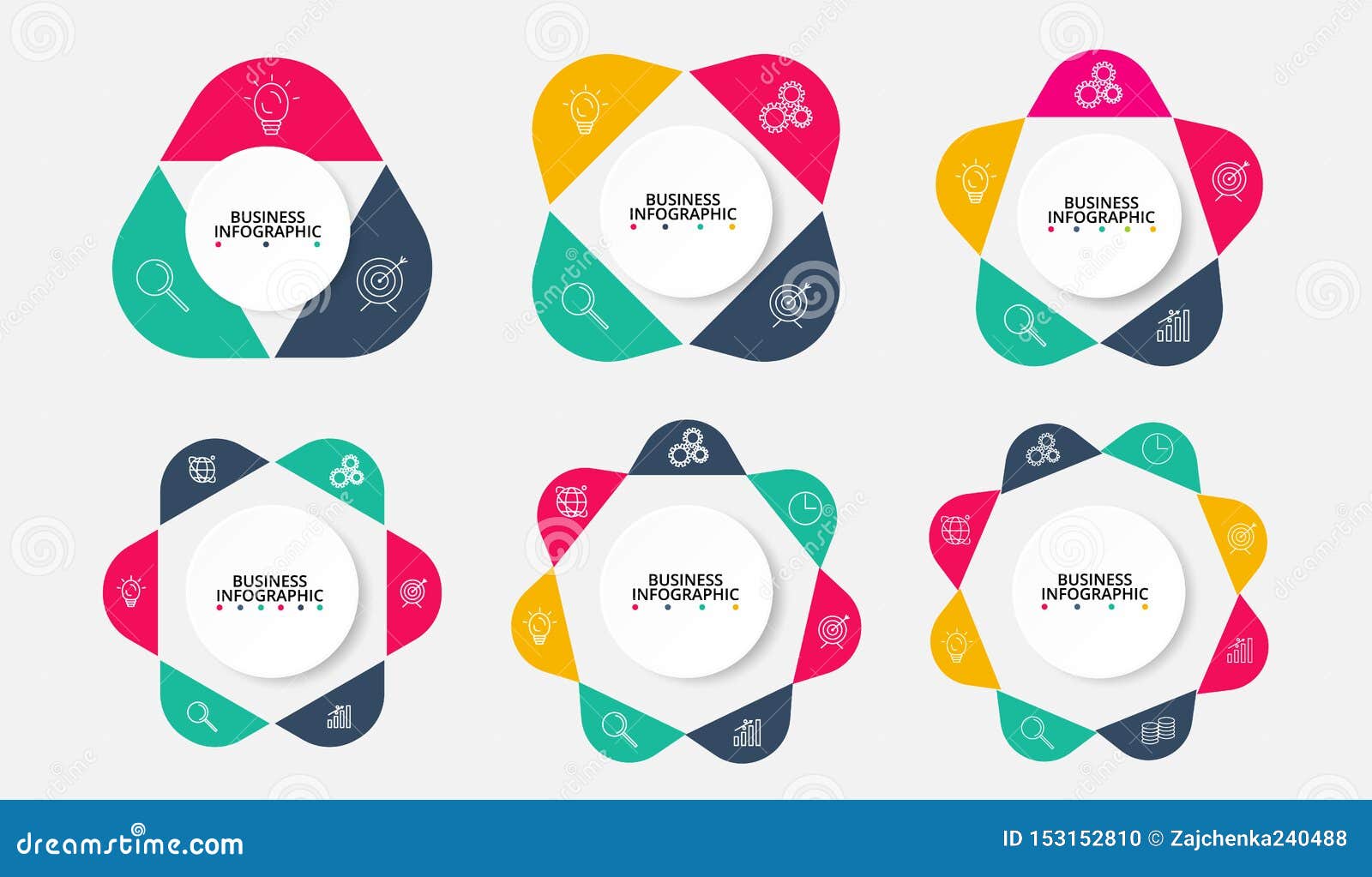 Vector Infographic Design Template. Business Concept with 3, 4, 5, 6, 7 ...