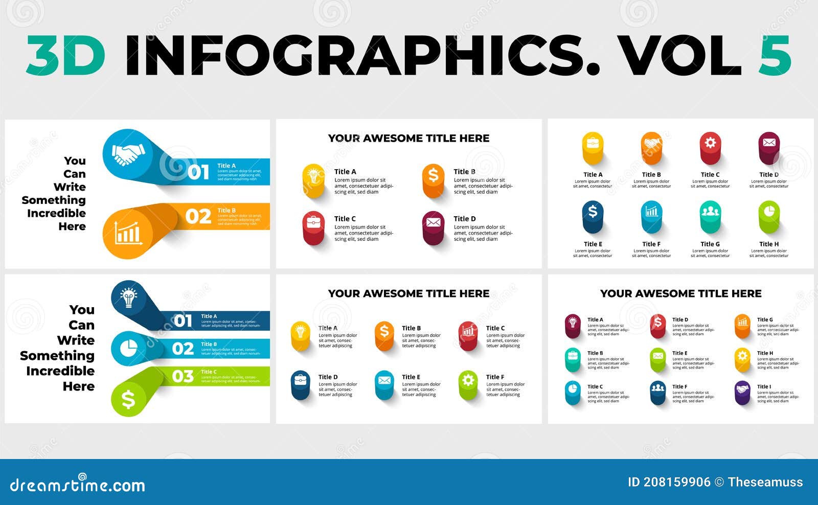 3D Vector Perspective Infographics Pack Vol 5. Presentation Slide ...