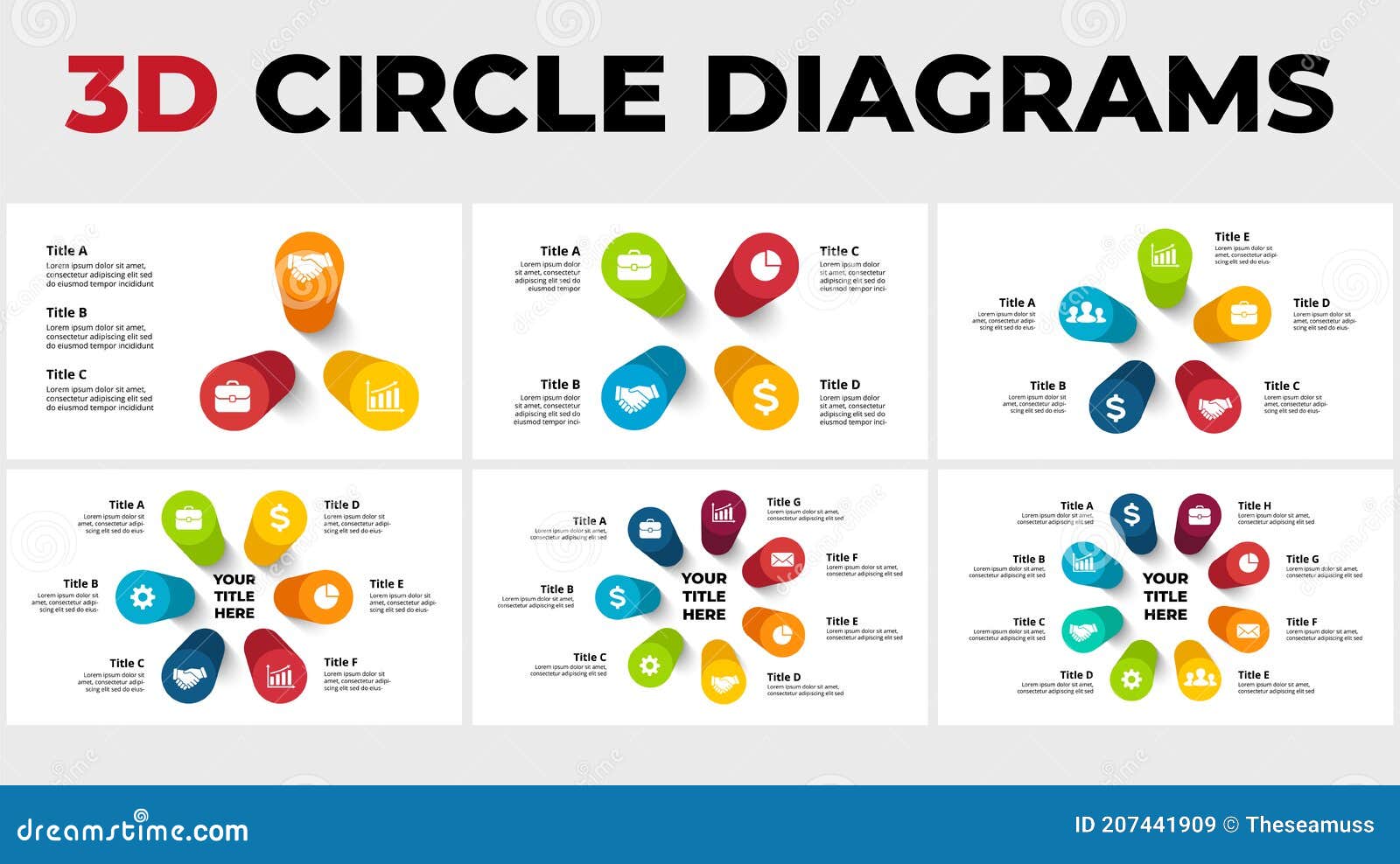 3D Vector Perspective Infographics Pack. Round Diagrams. Presentation ...