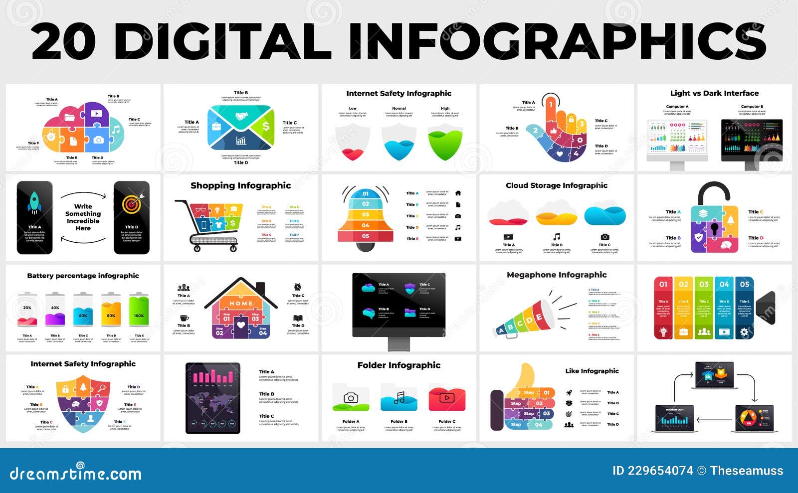 20 Digital Infographics. Slide Templates Presentation. Electronic ...