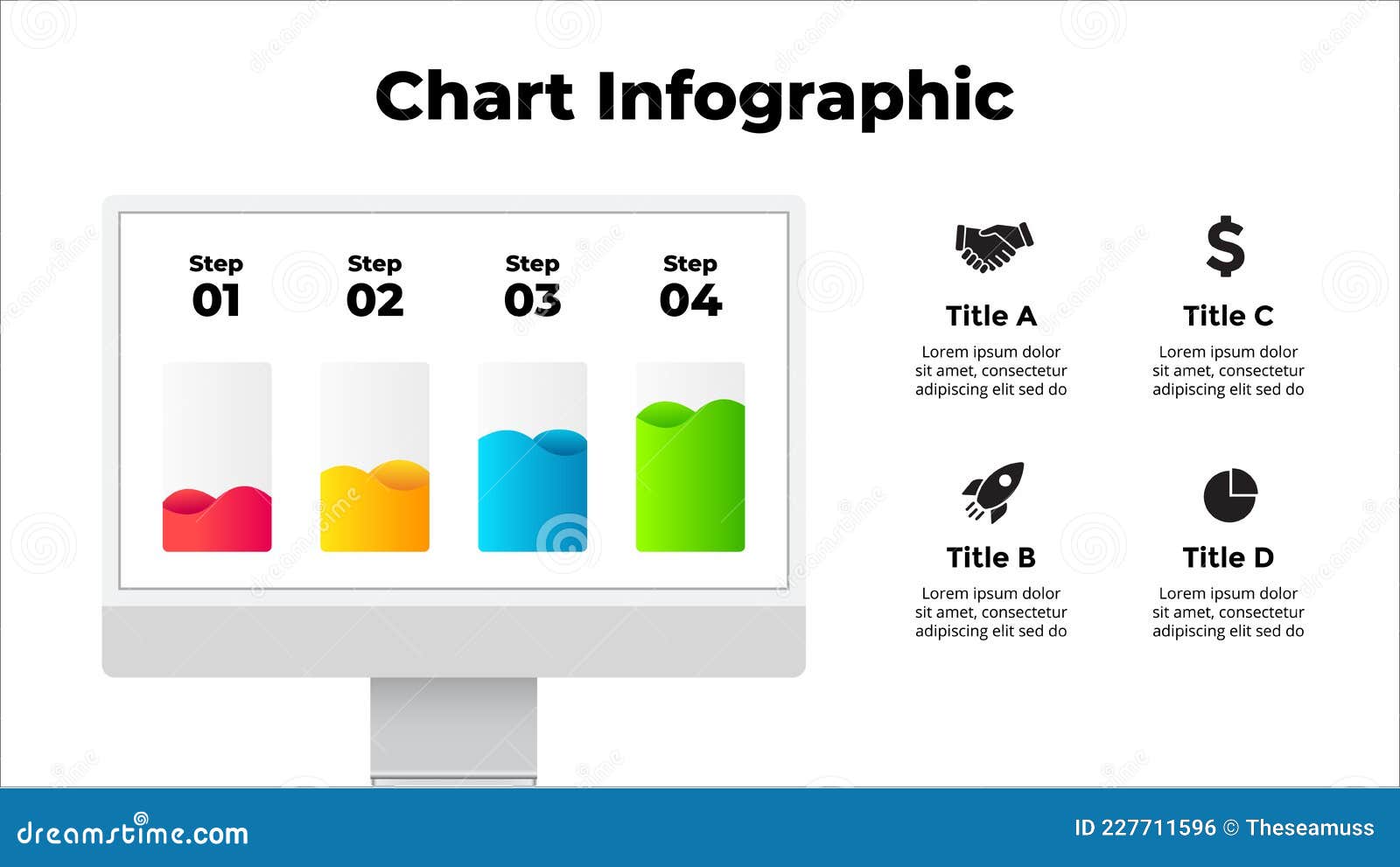 IMac Mock Up. Infographic Slide Template. 4 Steps Chart with Liquid ...