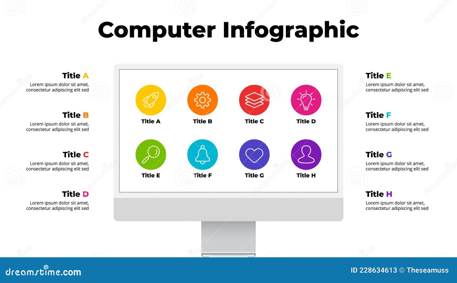 IMac Mock Up. Infographic Slide Template. 8 Options, Parts, Steps ...