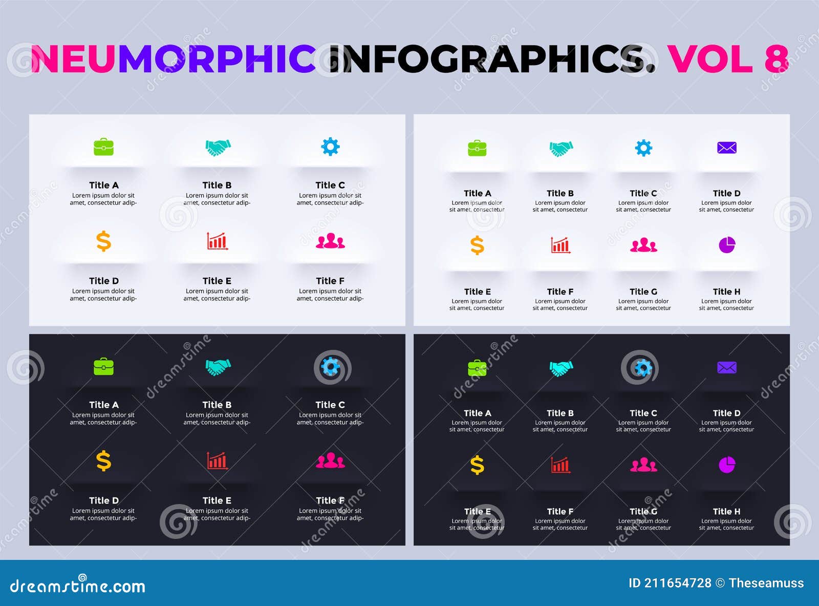 Neumorphic Vector Infographic. Presentation Slide Template. 6, 8 Steps ...