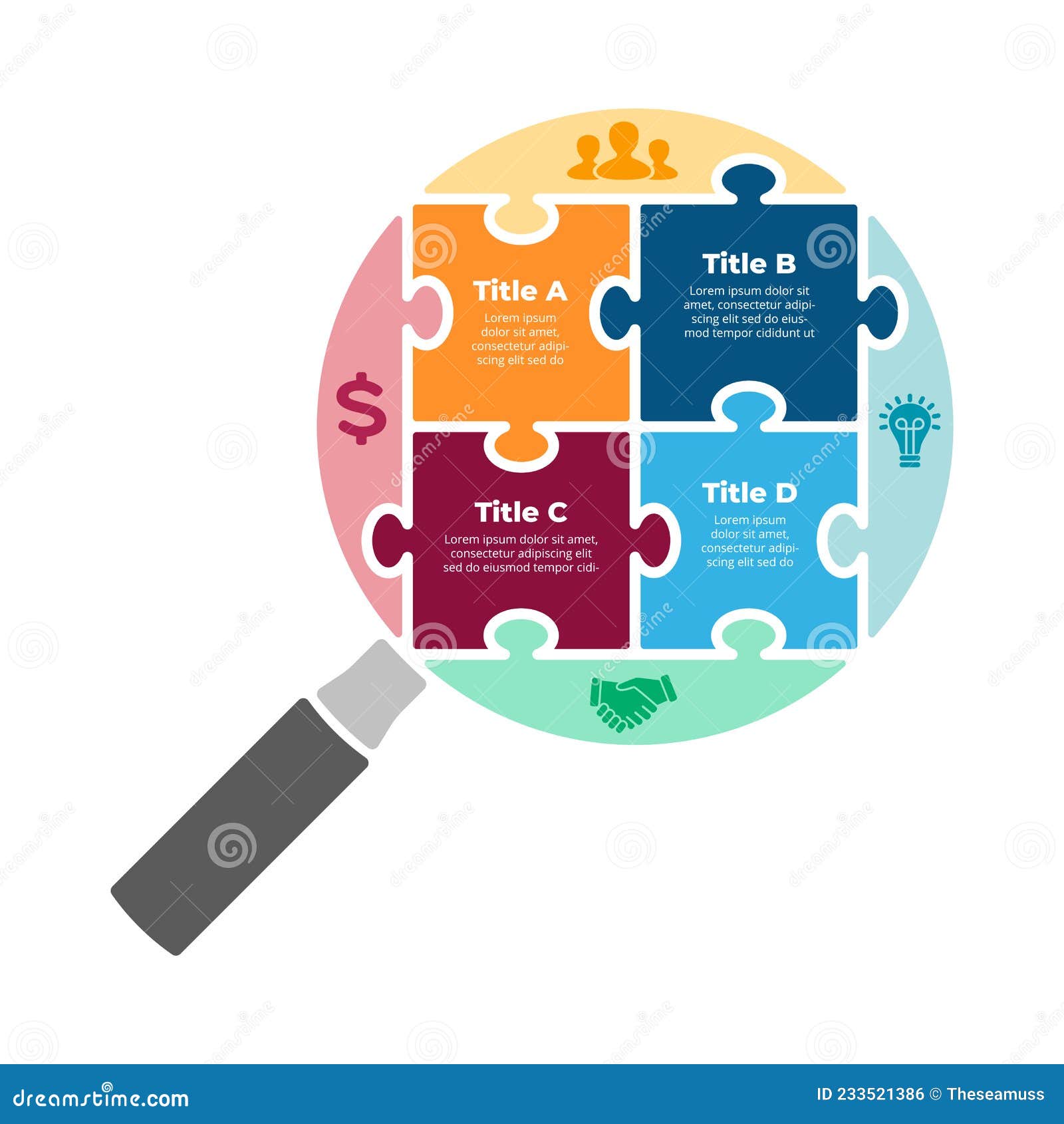 Puzzle Magnifier Sign. Scientific Research Infographic. Analysis Zoom ...