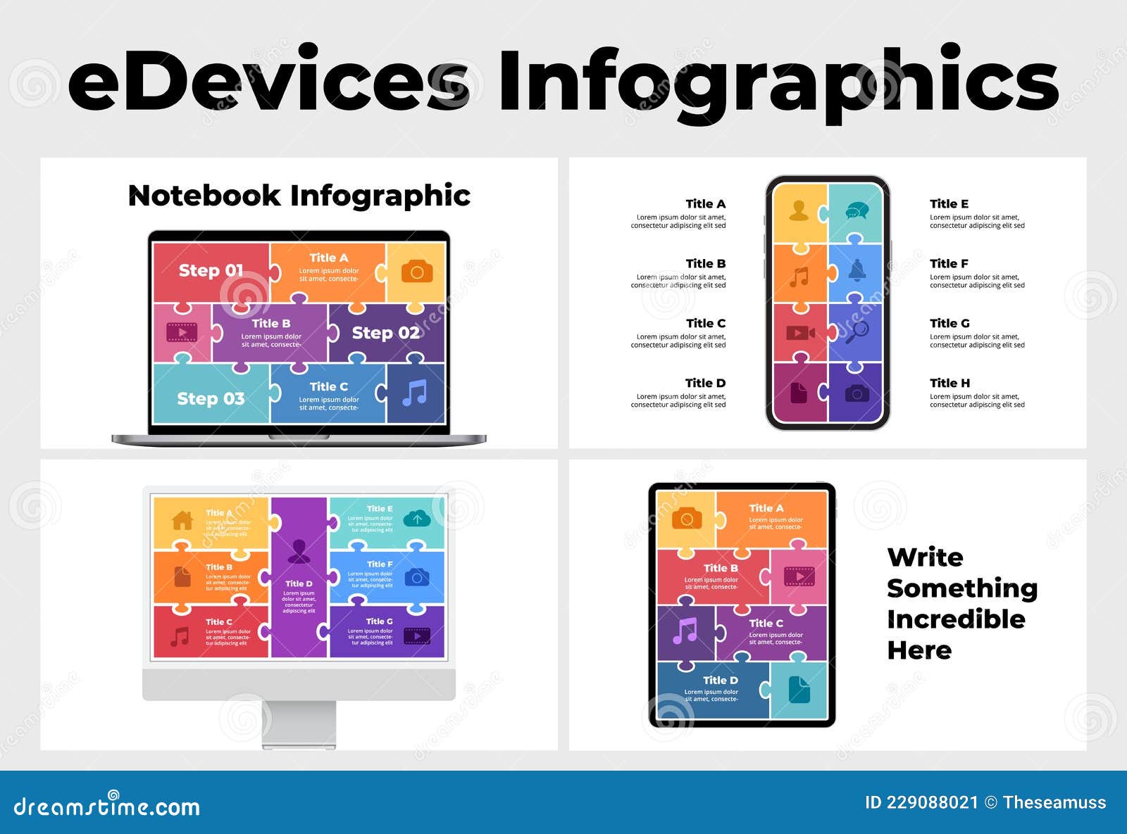 Show Your Interface with Electronic Device Mockups. Puzzle Infographic ...