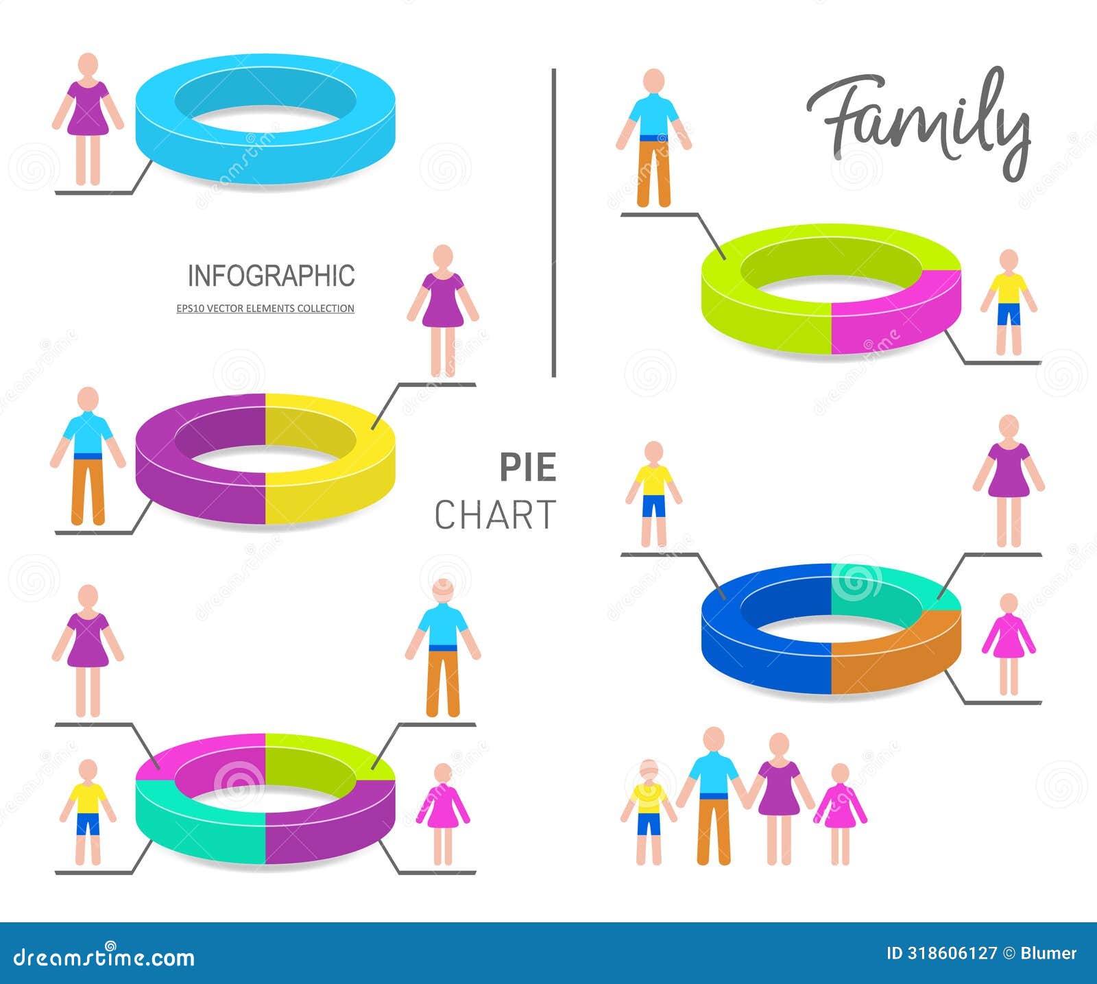 Vector Infographic Family Pie Chart Elements Set Stock Illustration ...