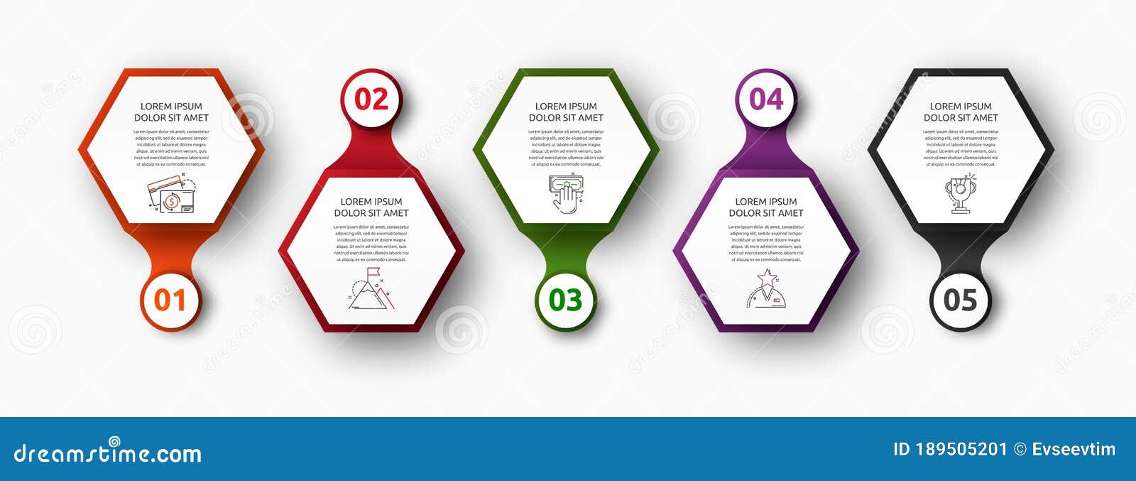 Vector Infographic With 5 Hexagons And Circles. Used For Five Diagrams ...