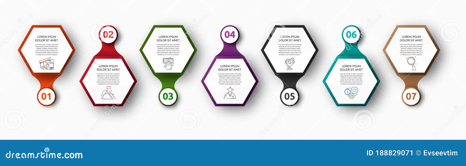 Vector Infographic with 7 Hexagons and Circles. Used for Seven Diagrams ...