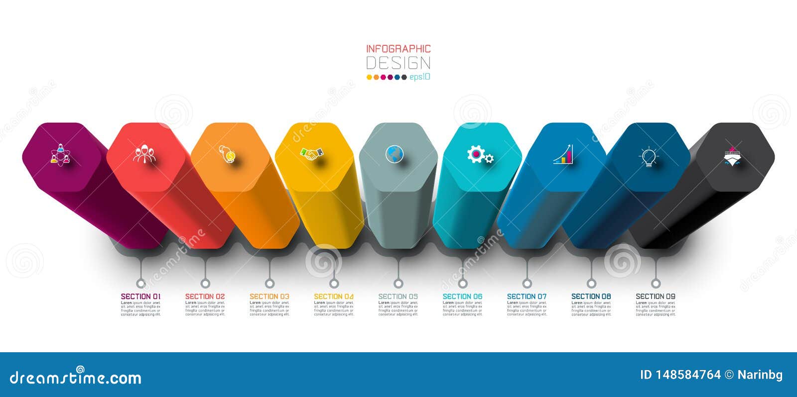 Vector Infographic Label Design with Hexagon Columns Design Stock ...