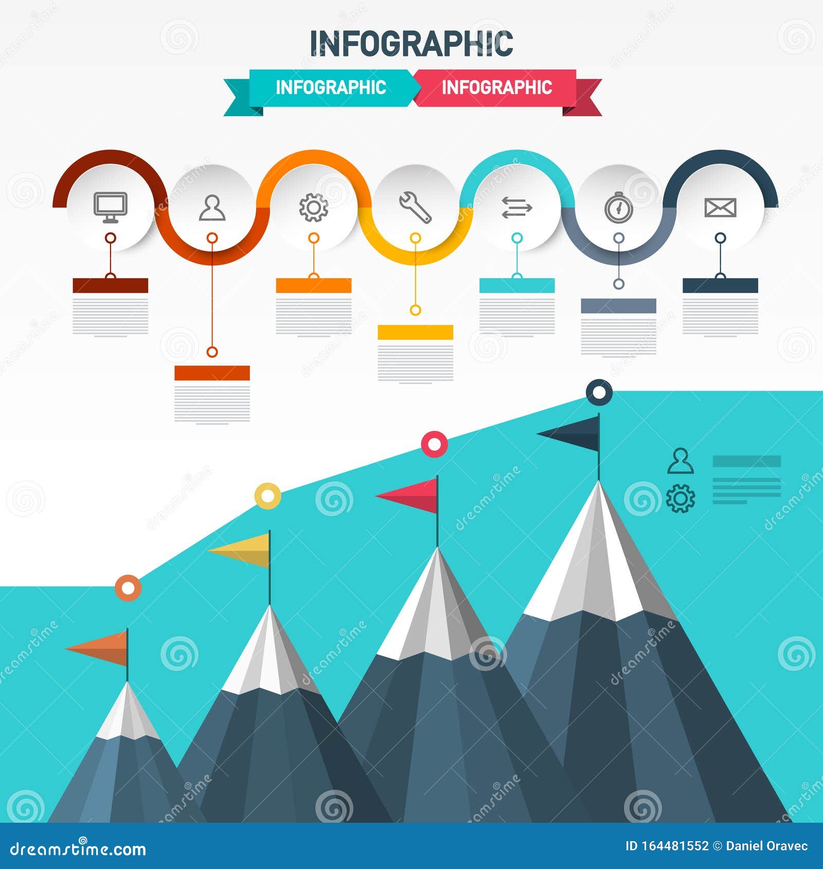 Infographic Layout with Flags on Mountains and Icons Stock Vector ...