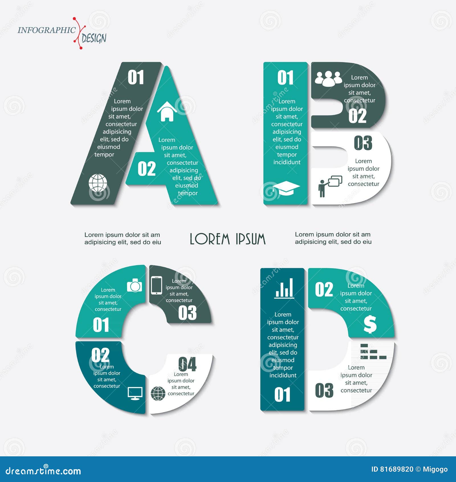 Vector Infographic Letters A, B, C, D. Set Of Template For Font ...