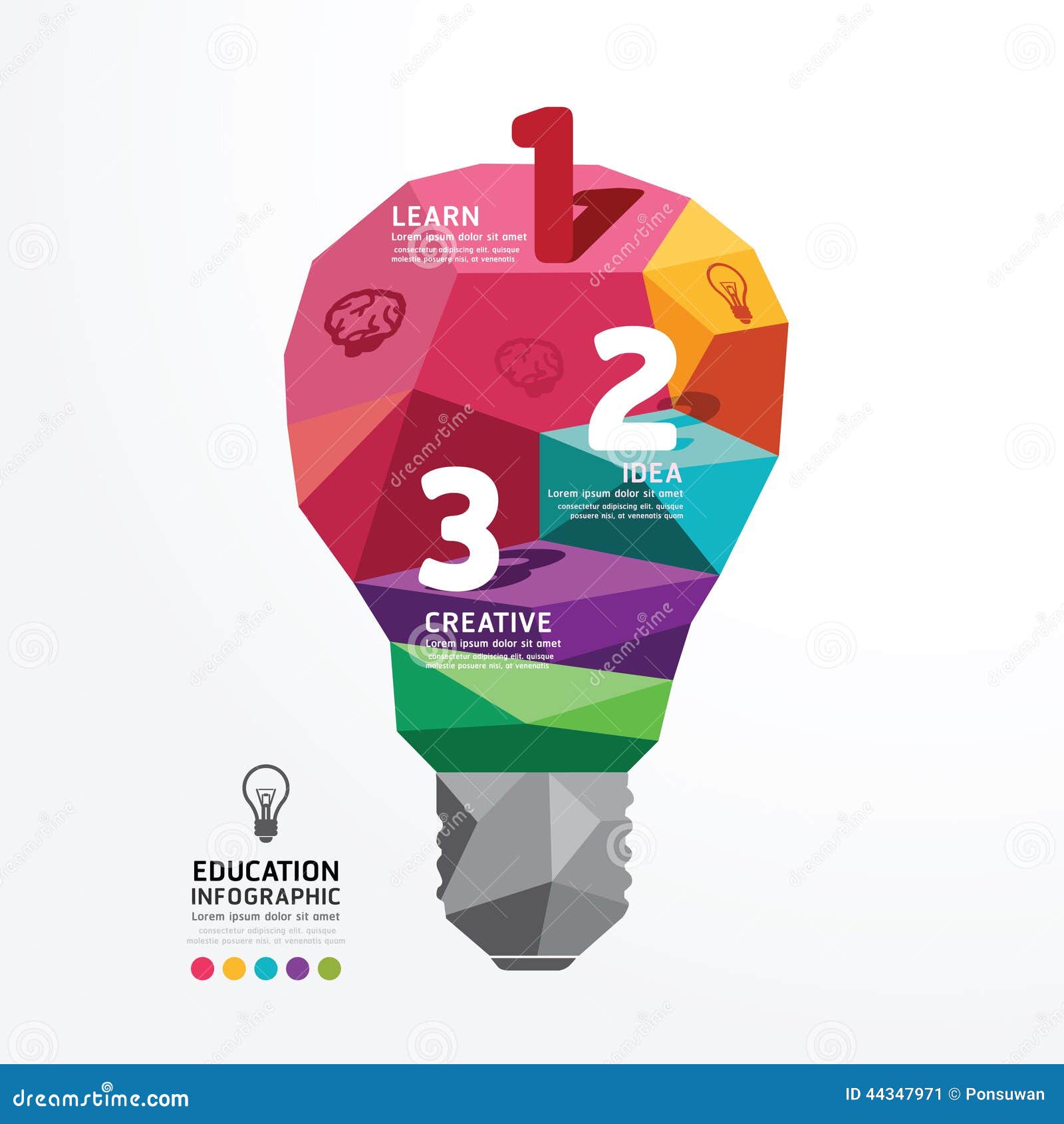 Infographic With Light Bulb And Brain As Template For Topics E-learning ...