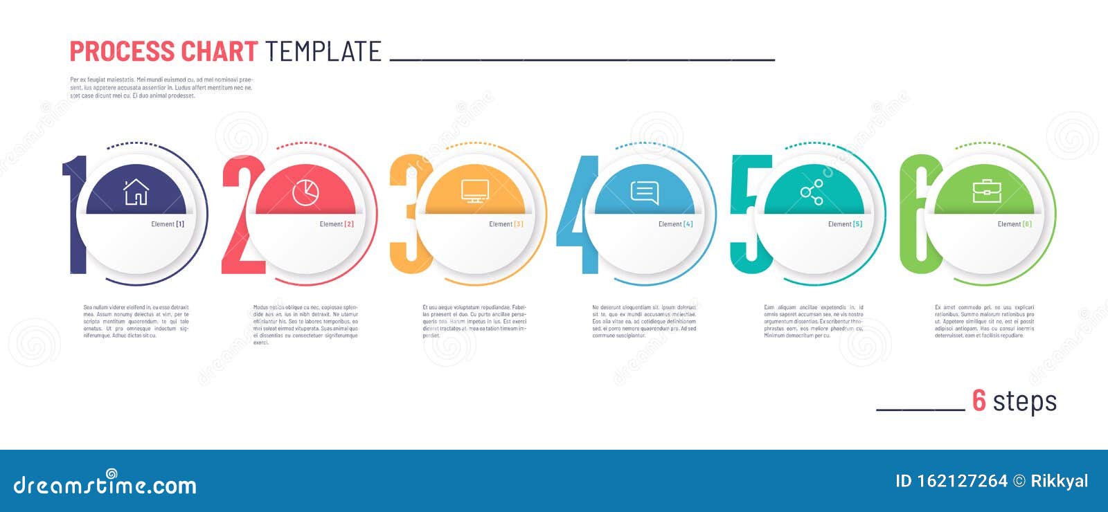 Vector Infographic Numbered Process Chart Template. Six Steps Stock ...