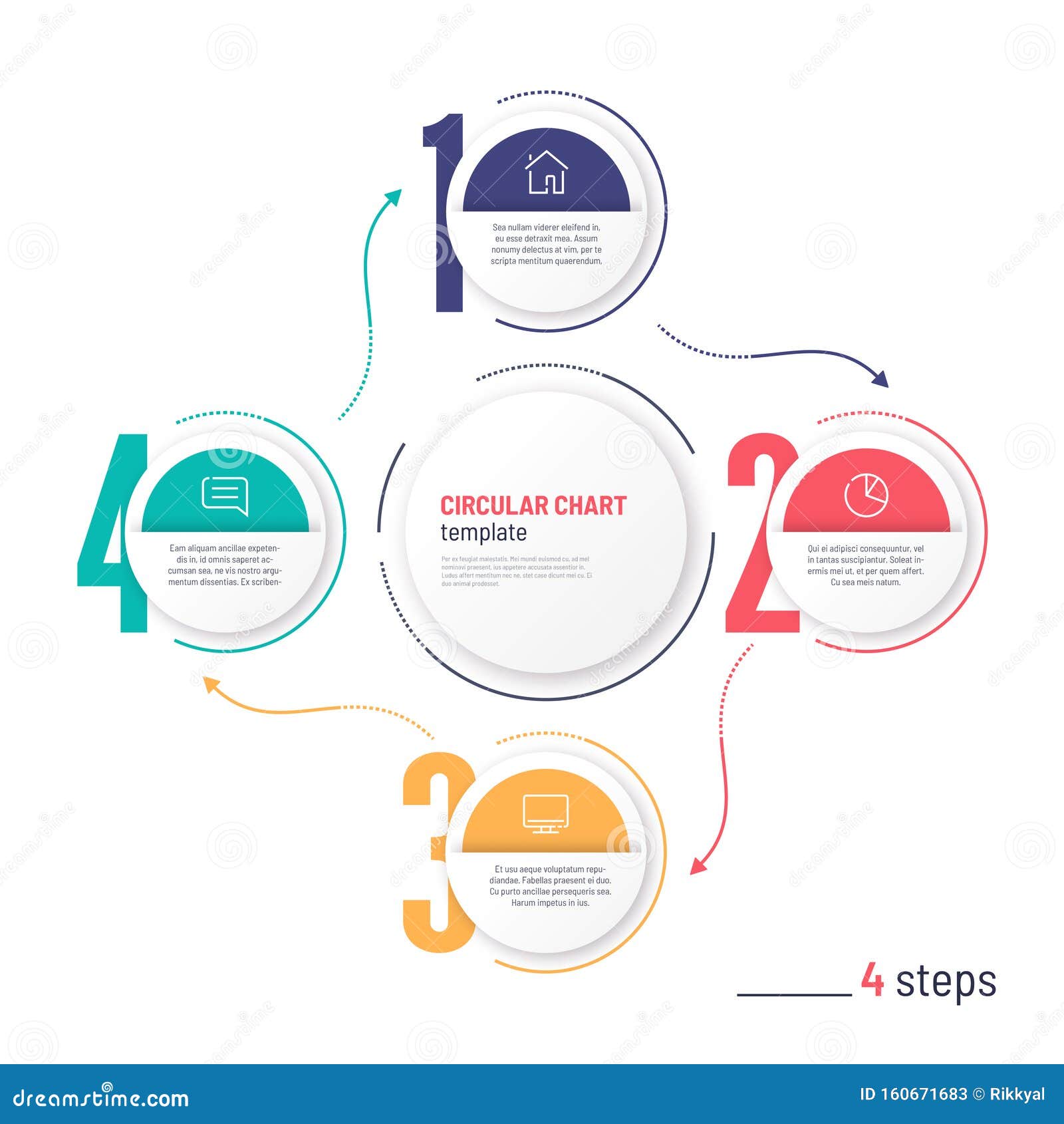 Vector Infographic Numbered Process Circular Chart Template. Four Steps ...
