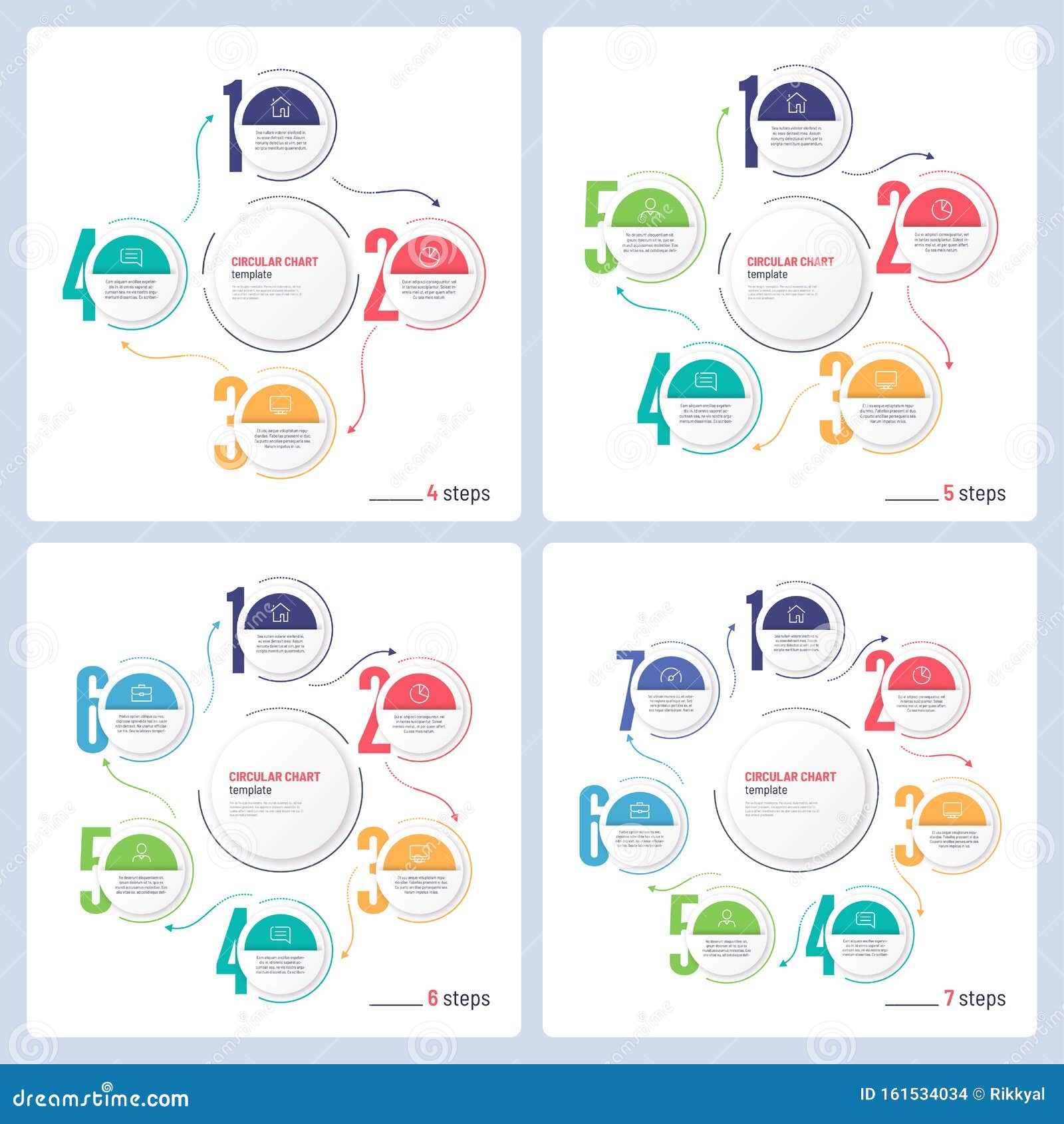 Vector Infographic Numbered Process Circular Chart Templates. 4 5 6 7 ...