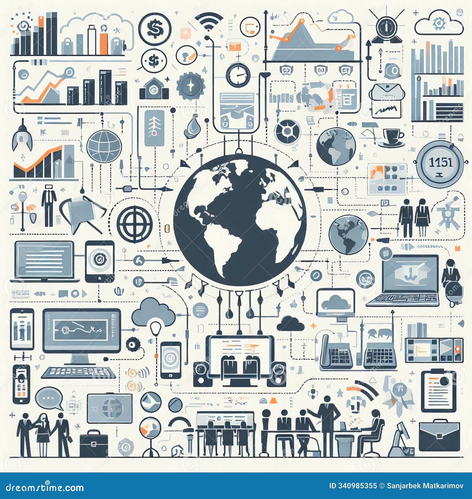 Vector Infographic Office Elements and Network Systems Presented Stock ...