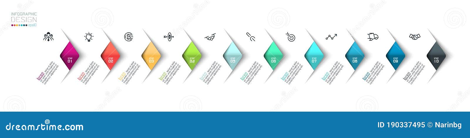 Vector Infographic Overlapping Arrows Placed in Horizontal Row. Stock ...