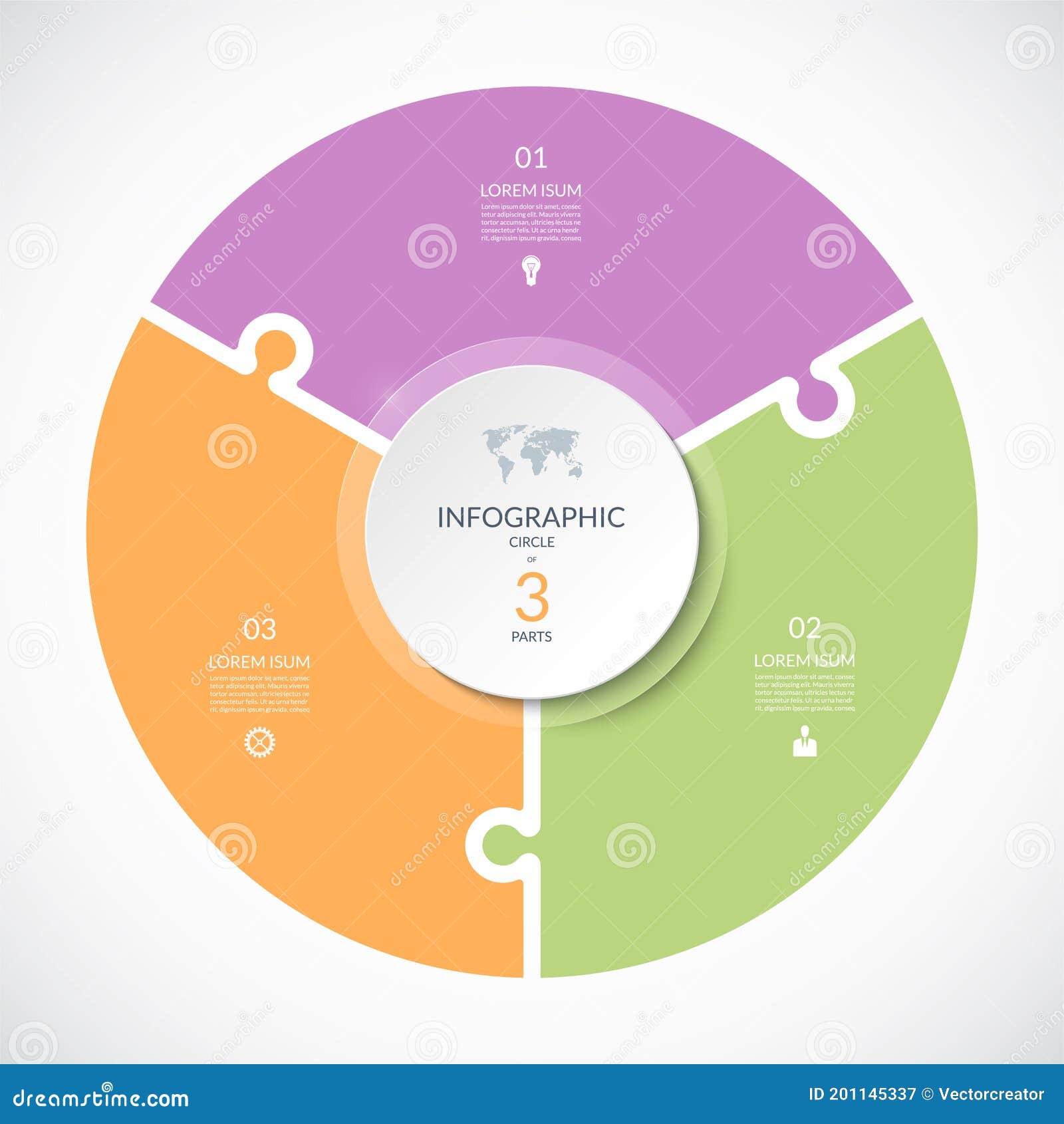 Vector Infographic Puzzle Circular Template. Cycle Diagram with 3 Parts ...