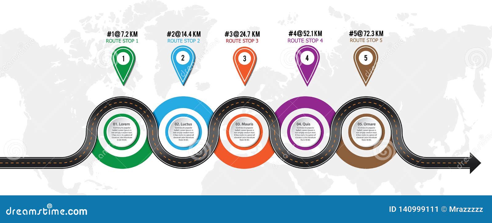Road Map Vector Infographicwith Timeline and Pins Location Stock Vector ...