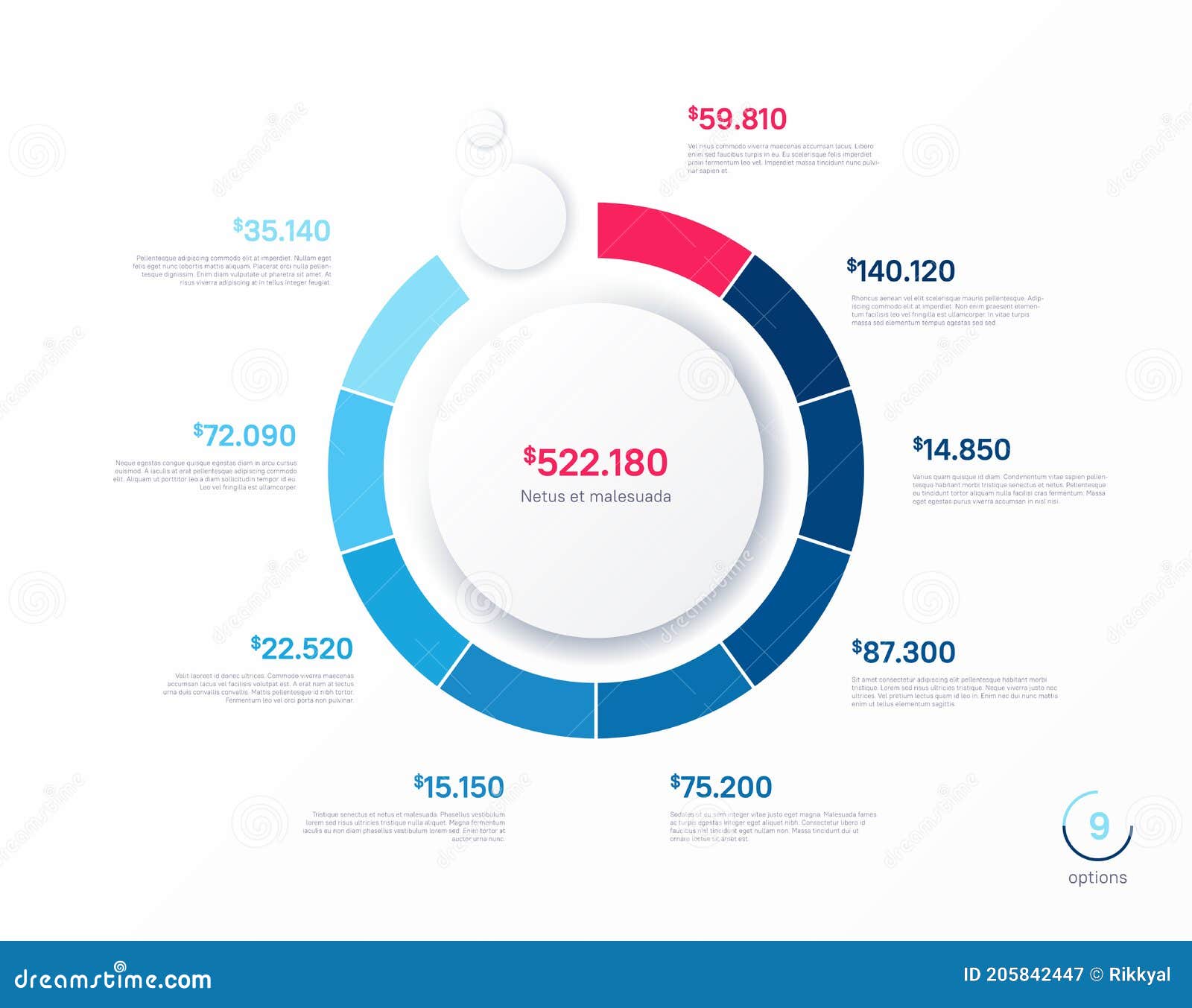 Vector Infographic Round Chart Template. Nine Options, Steps, Parts ...