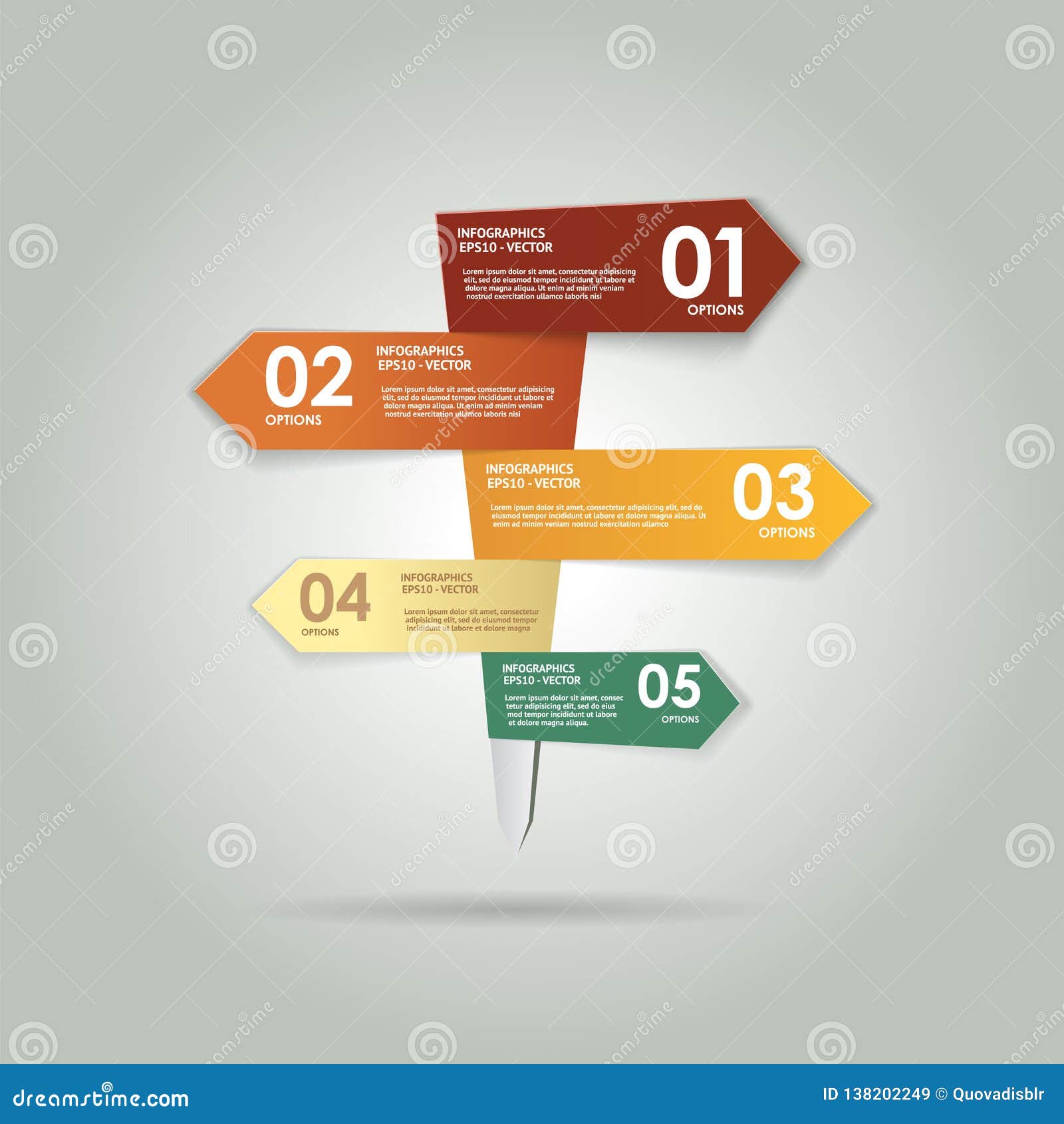 Vector Infographic Sign of Five Plates on a Pole, a Direction Indicator ...