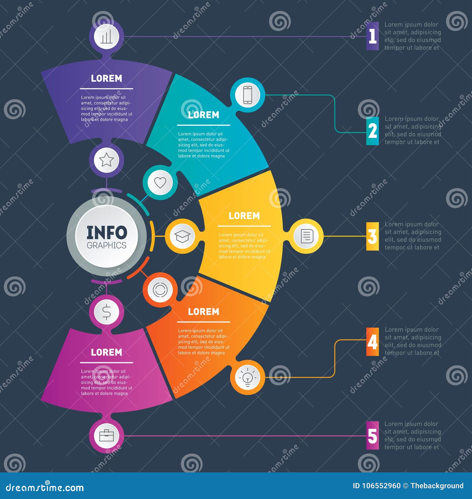 Vector Infographic of Technology or Education Process with 5 Ste Stock ...