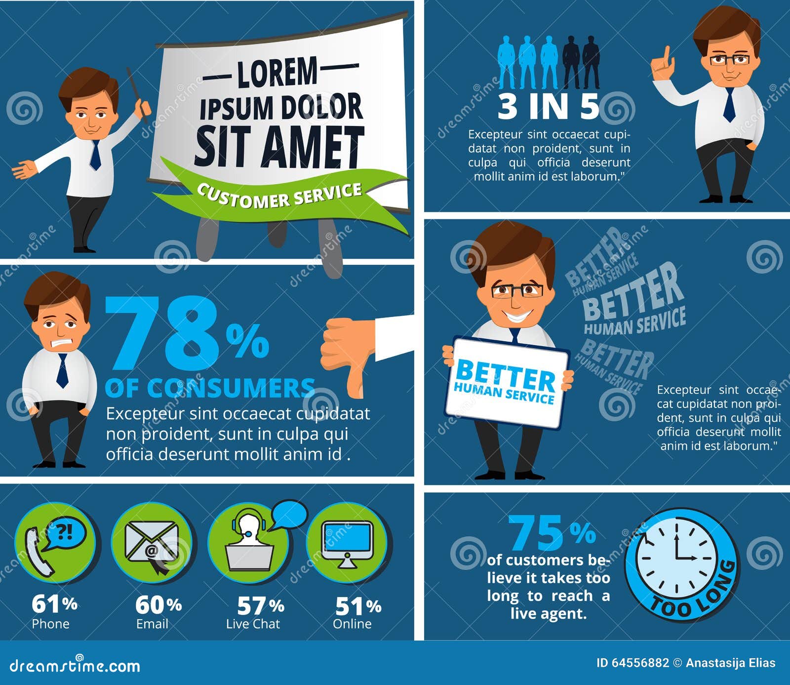 Vector Infographic Template with Character.Set of Businessman Character ...