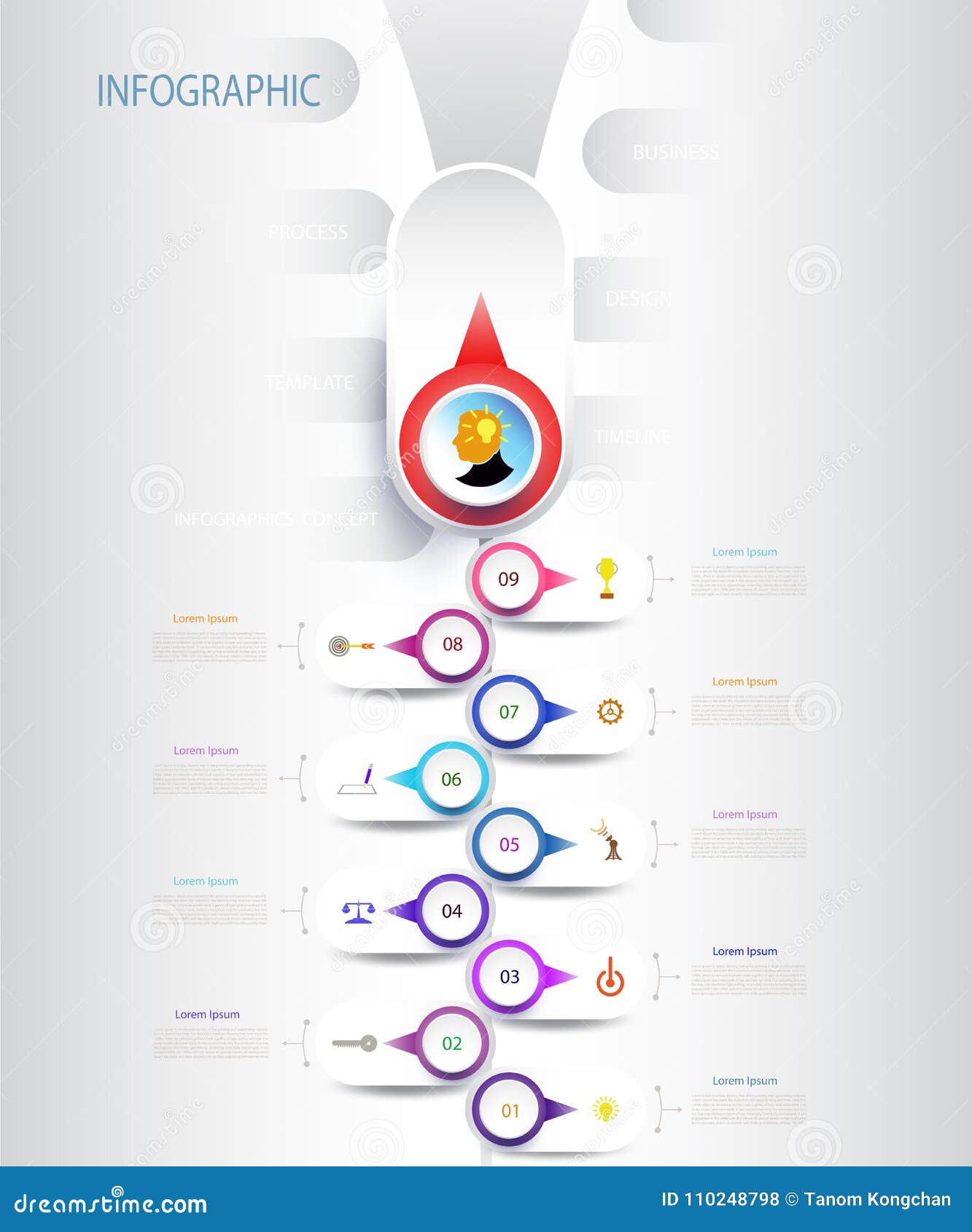Vector Infographic Template with Number 9 Step Stock Illustration ...