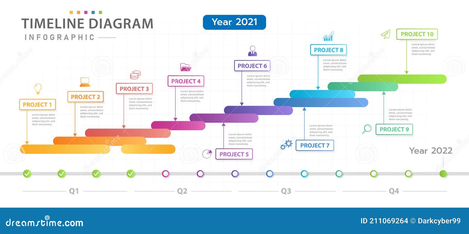 Infographic Modern Timeline Diagram Calendar with Grantt Chart. Stock ...