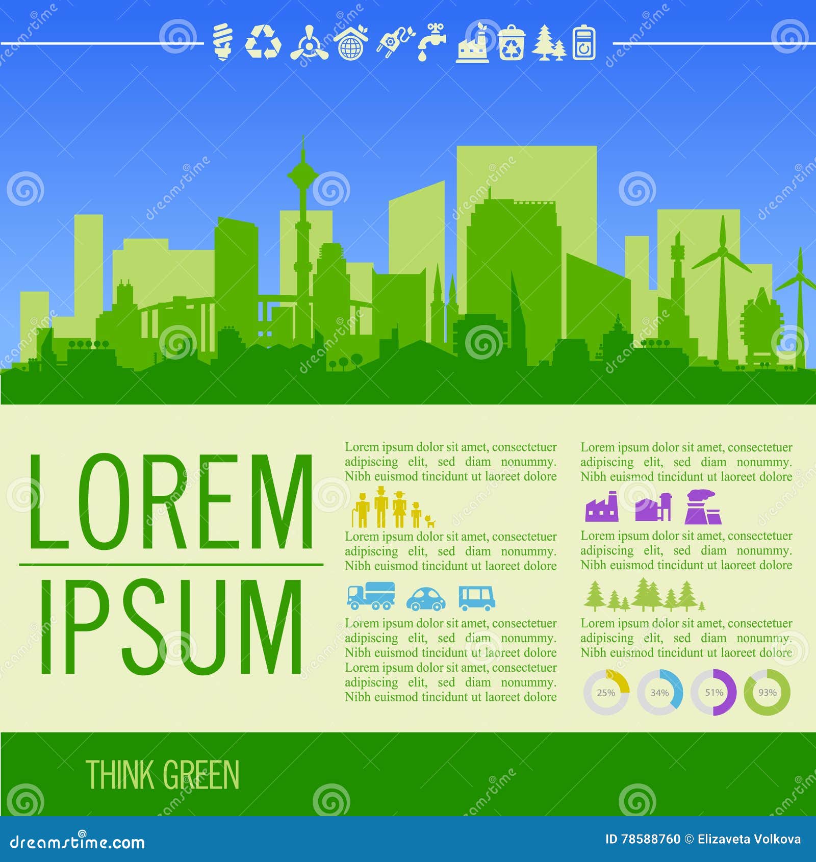 Vector Infographics. Green Illustration with Downtown and Stock Vector ...
