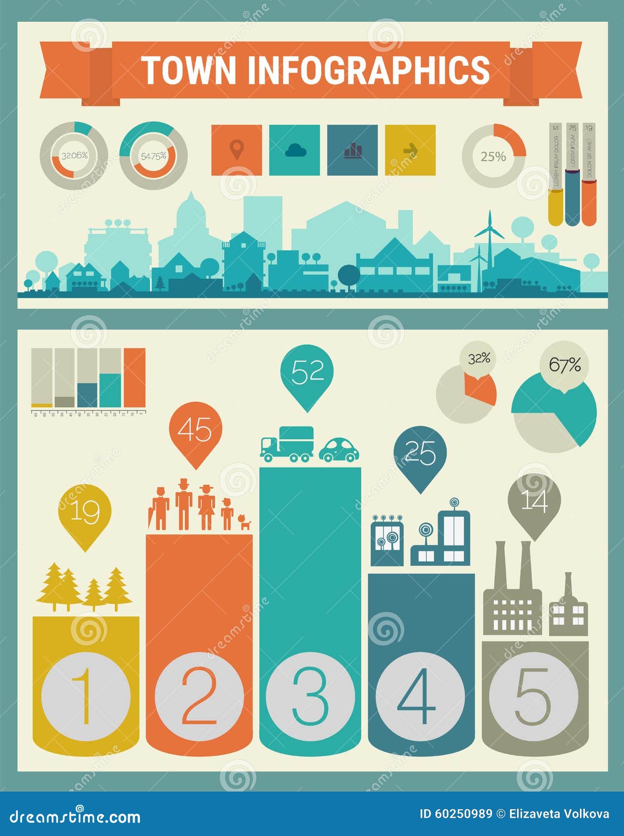 Vector Infographics. Town and Village Stock Vector - Illustration of ...