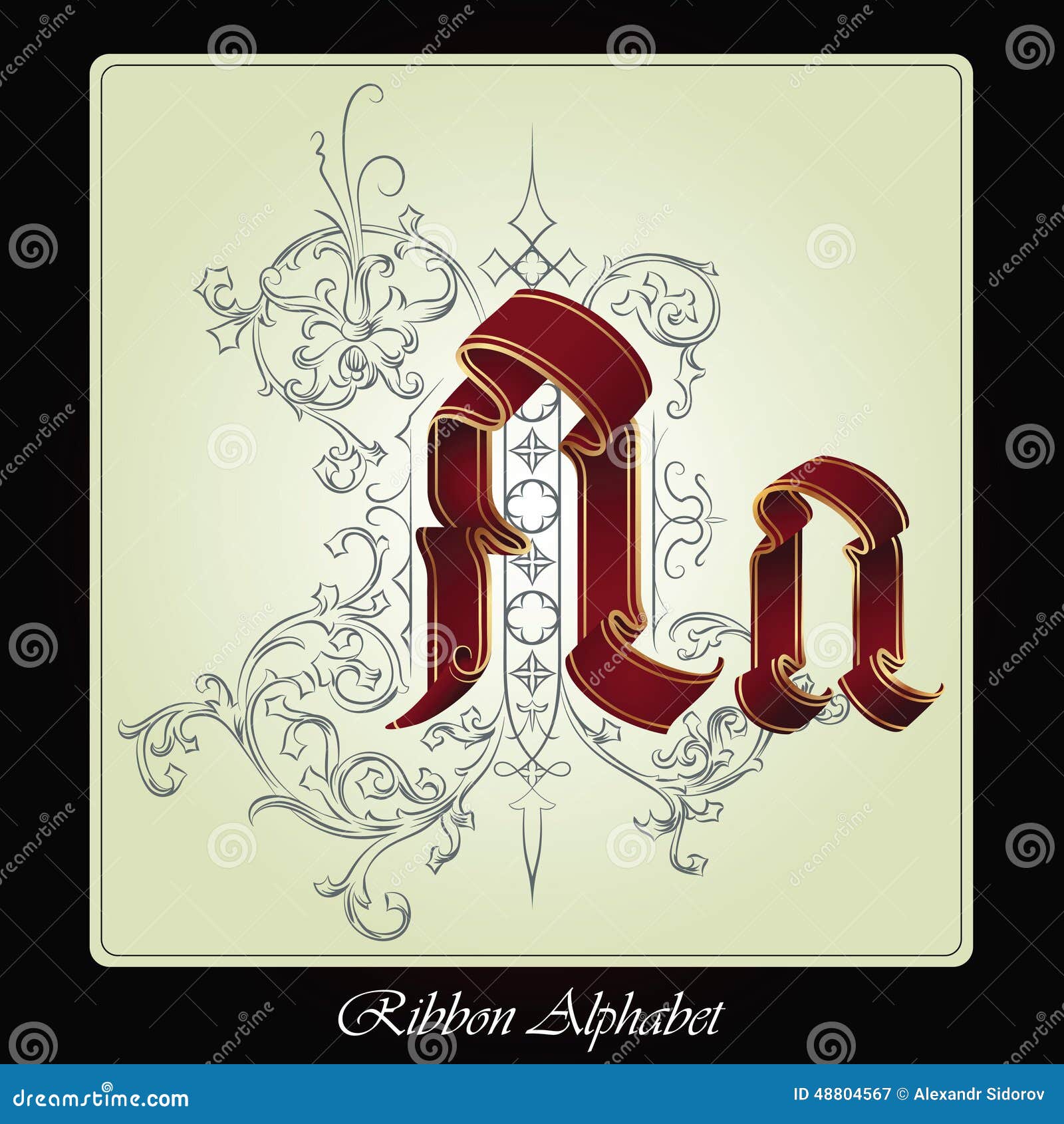 Vector Initials of the English Alphabet of Ribbon and Plants. Stock ...
